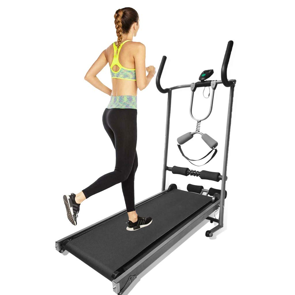 OKBOP Folding Manual Treadmills for Home, Foldable Compact Portable Under Desk Mini Running Machine with Incline and LED Display, Walking Exercise Fitness Equipment for Small Space (Black)