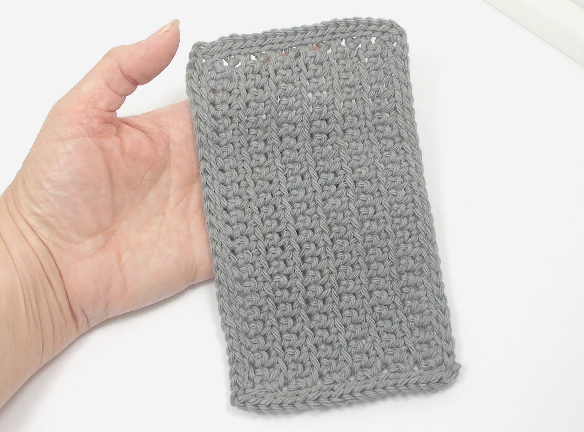 Set of 4 Handmade Grey 4 inch x 7 inch Rectangular Crochet Cotton Dishcloths, Gray Dishrags