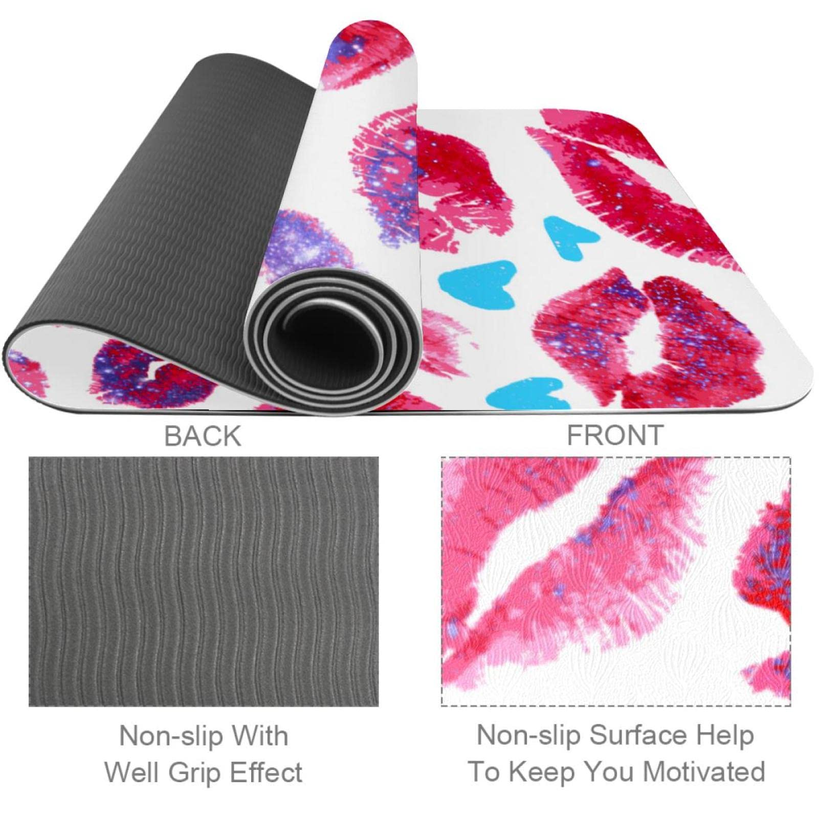 Yoga Mat, Yoga Mats for Home Workout, Workout Mat, Exercise Mats, Pilates Mat, Lips Hand Drawn Hearts