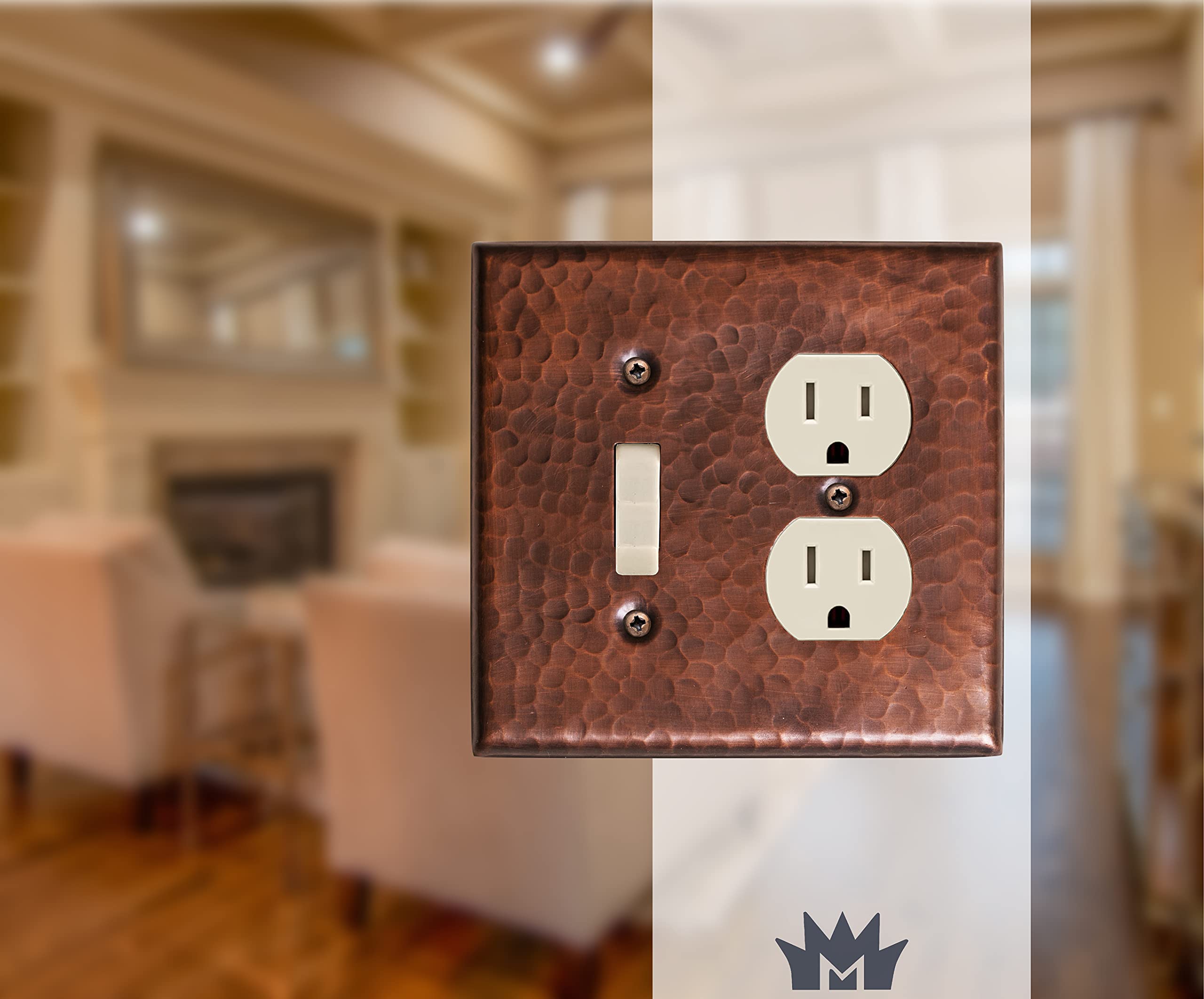 Monarch Abode 17017 Double Switch Hand Hammered Toggle Duplex Combination Decorative Wall Plate Switch Plate Outlet Cover, 2-Gang, Pure Copper
