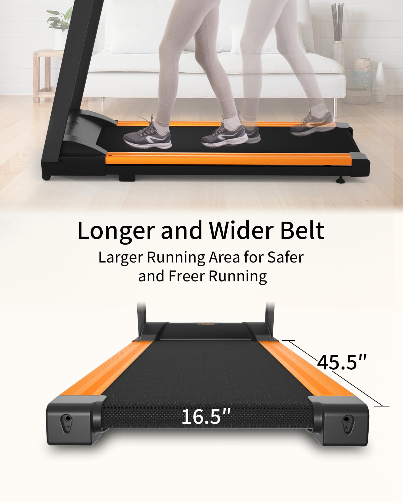 SSPHPPLIE Folding Treadmill with APP Smart Band, Portable Treadmill Foldable with 300 lb Capacity, 3.0 HP Compact Treadmill for Small Space, Orange Logo