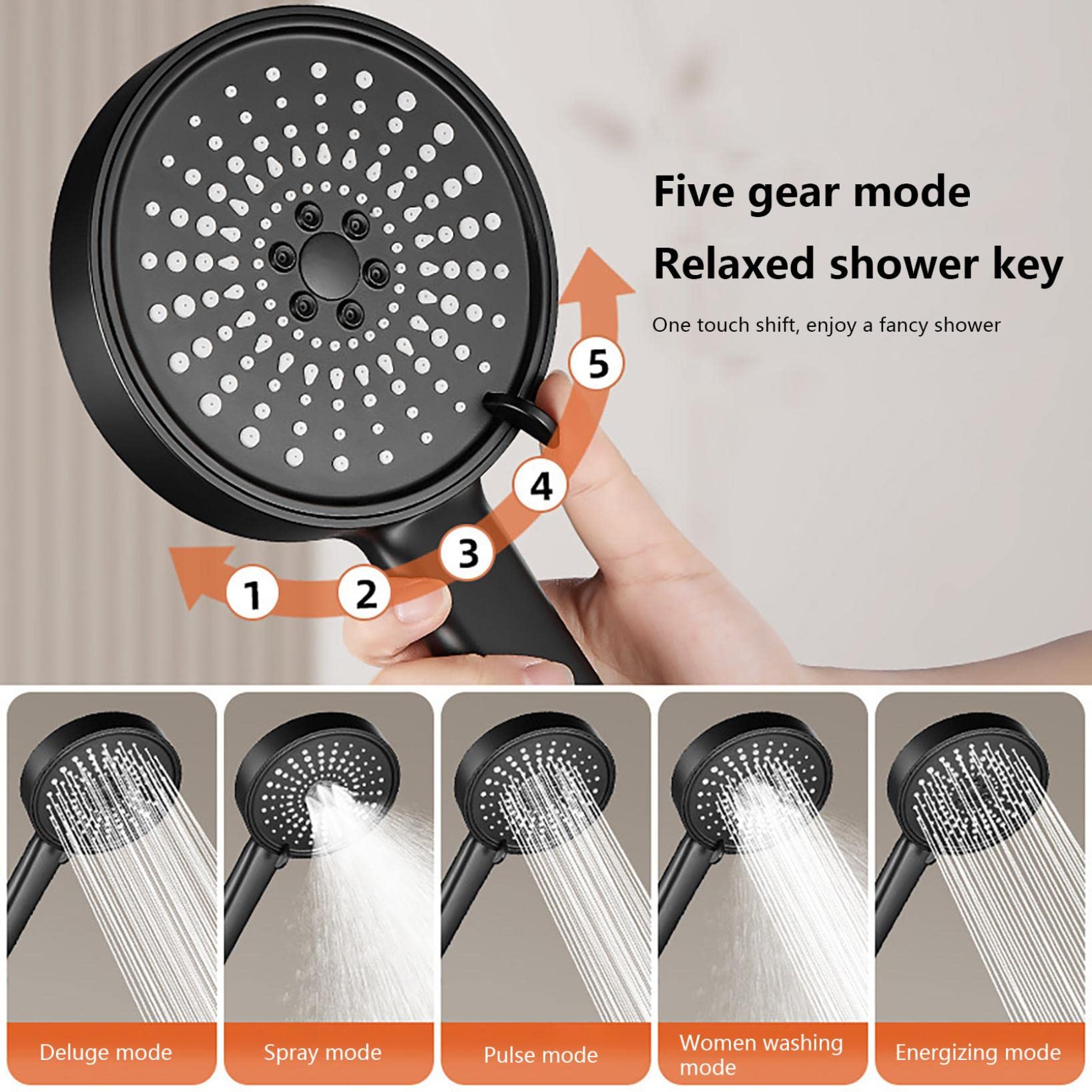 Shower Head - High-Pressure Handheld Showerhead with Carbon Filter - Hard Water Softener Filtered Shower Head, High Pressure 5 Spray Modes Handheld Shower Head (10x5in)