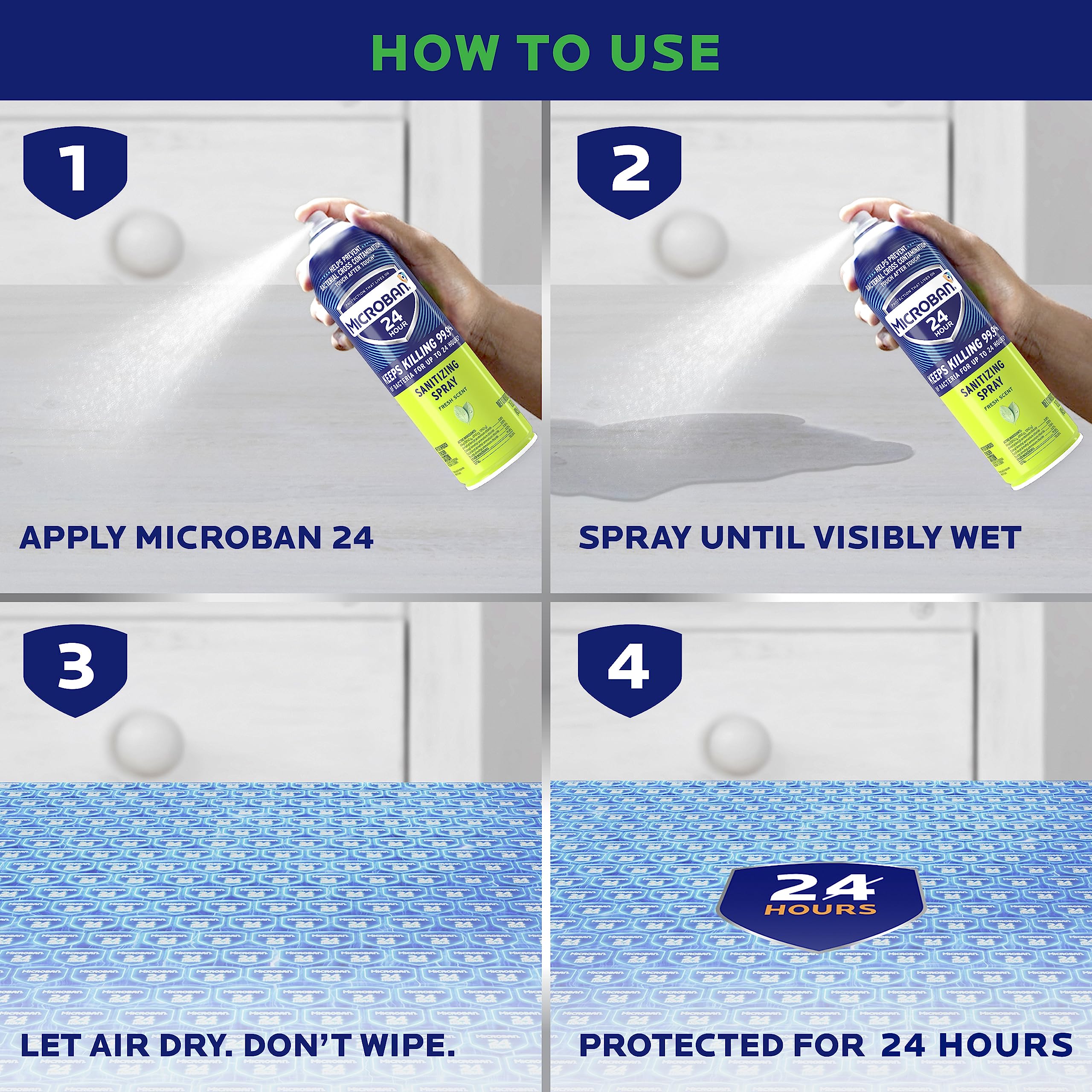 Microban 24 Hour Disinfectant Sanitizing Spray, Fresh Scent, 15oz