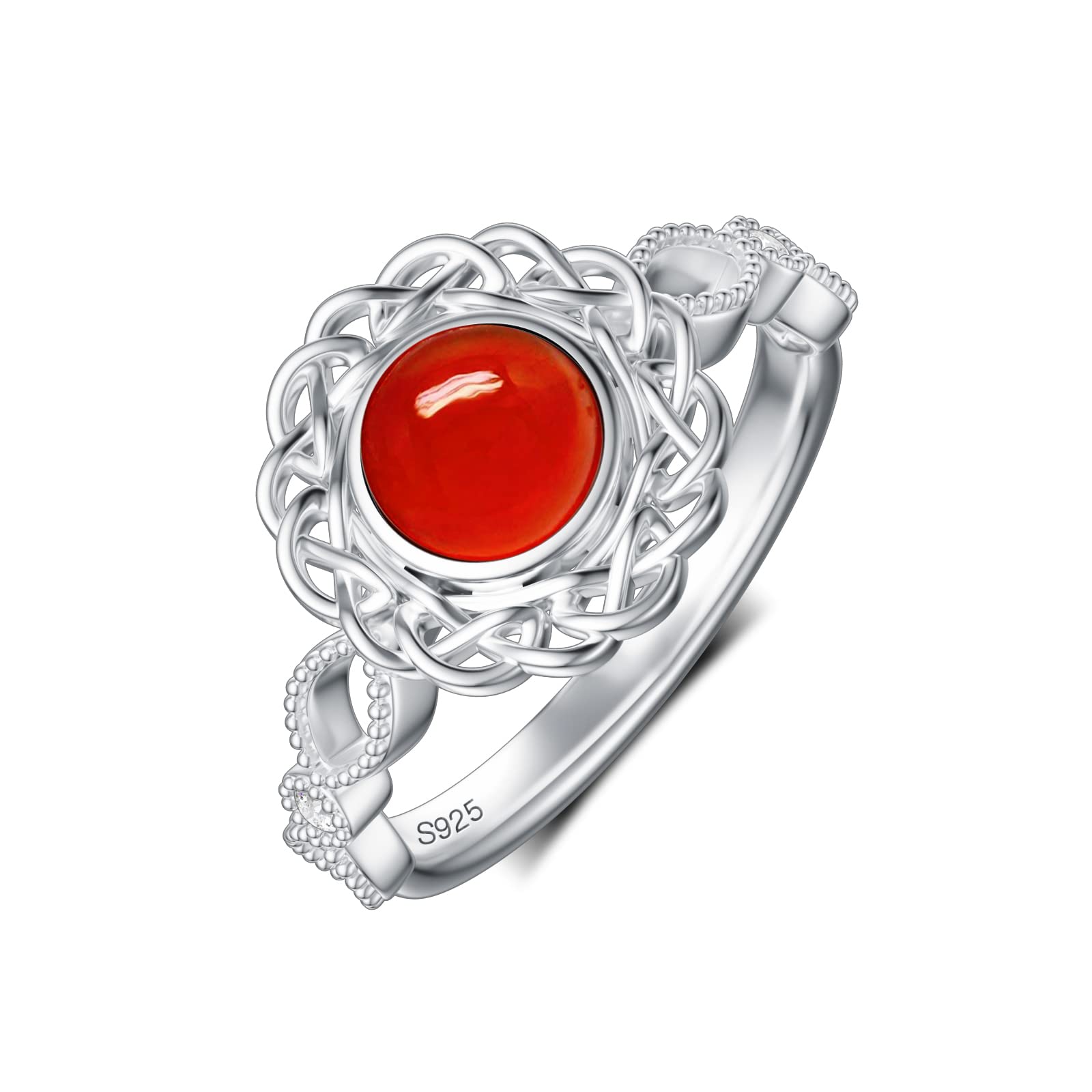 Plesitep Carnelian Ring Sterling Silver Healing Carnelian Ring Jewelry Gift for Women Mother (5)