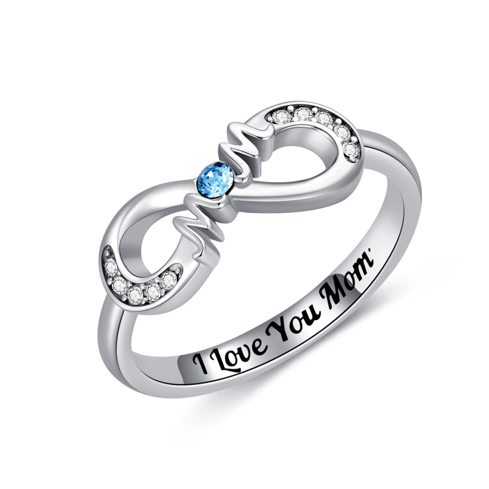 Plesitep Mom Ring Sterling Silver Infinity Mother Ring with Crystal Gift for Women Mother Grandmother Mother’s Day Gift (6)