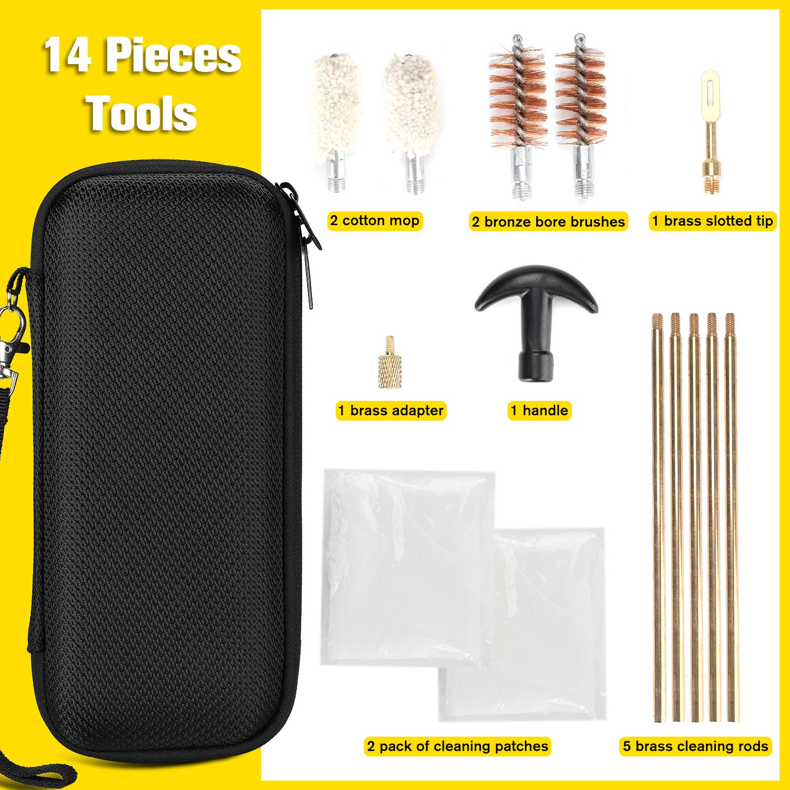 ProCase Gun Cleaning Kit for 12 and 20 Gauge, Zippered Compact Portable Case with Brushes, Slotted Tips, Cleaning Pick and Cotton Mop -Black