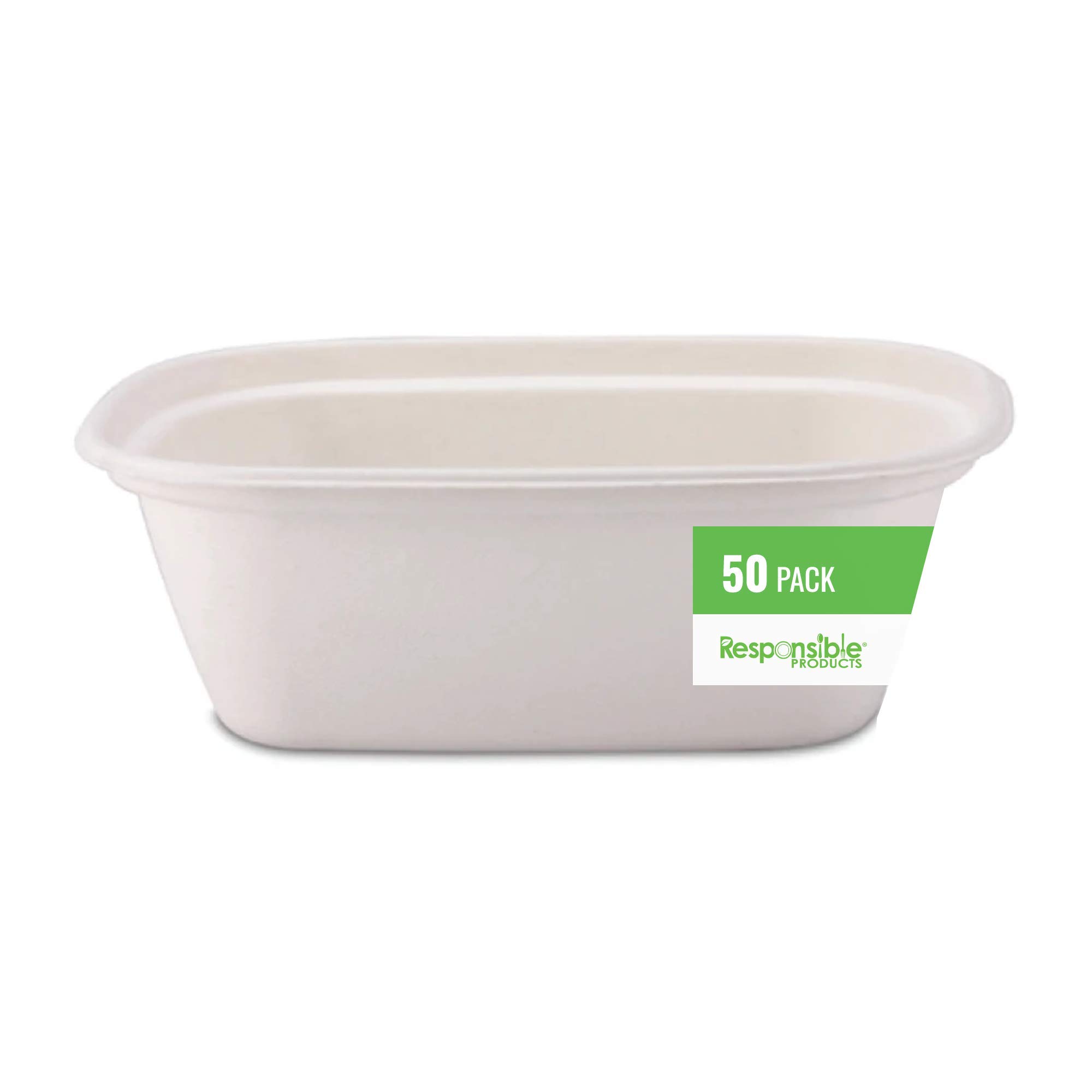Responsible Products 48 oz Rectangle Bowls, Tree-Less™ Compostable Bowls, Extra Strength Tree-Free, Made from Natural Plant Fiber