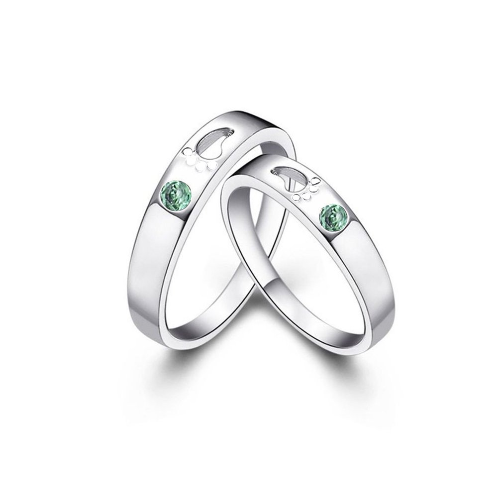 Ouslier 925 Sterling Silver Personalized Birthstone Baby Footprint Name Ring Custom Made with Name and Date (Silver)