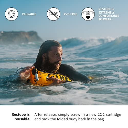 Restube Extreme Wild Swimming Safety Buoy for Use in Rough Conditions – Open Water Buoyancy Aid for Swimmers, Surfers & Lifeguards – One-Pull Inflatable Mechanism with Whistle