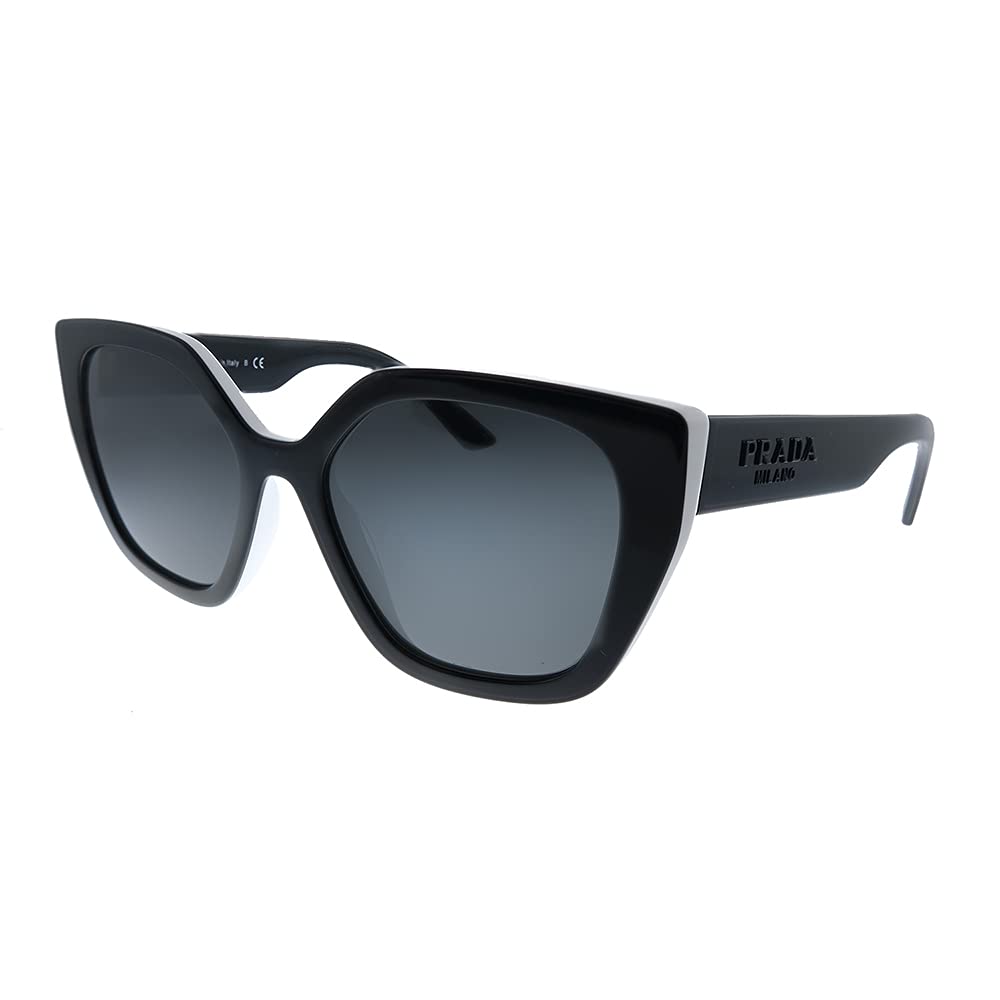 Prada PR 24XS YC45S0 Black Ivory Plastic Rectangle Sunglasses Grey Lens