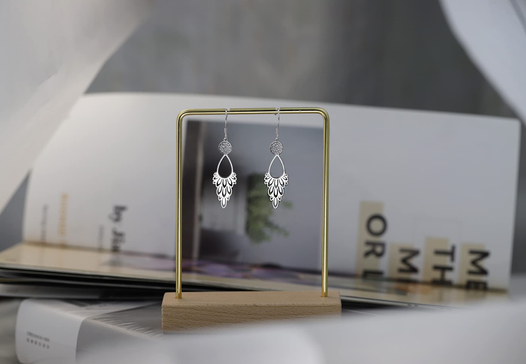 White gold plated 925 Sterling Silver Bohemia Chandelier Filigree Dangle &Drop Earrings for women 1.9Inches long