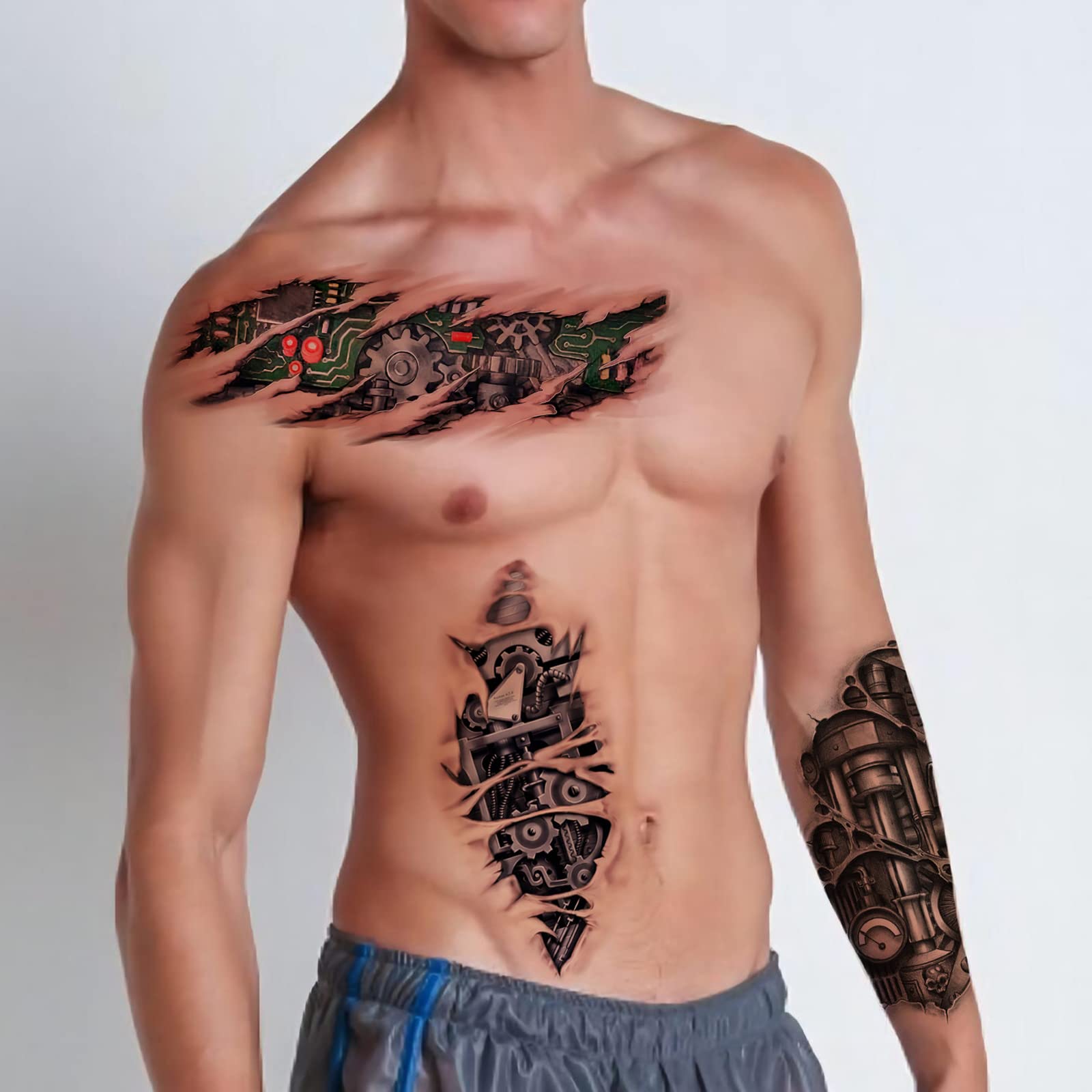 ROARHOWL Very cool machine 3D realistic fake tattoos,wound robot makeup Temporary Tattoos for men women (Design 5)