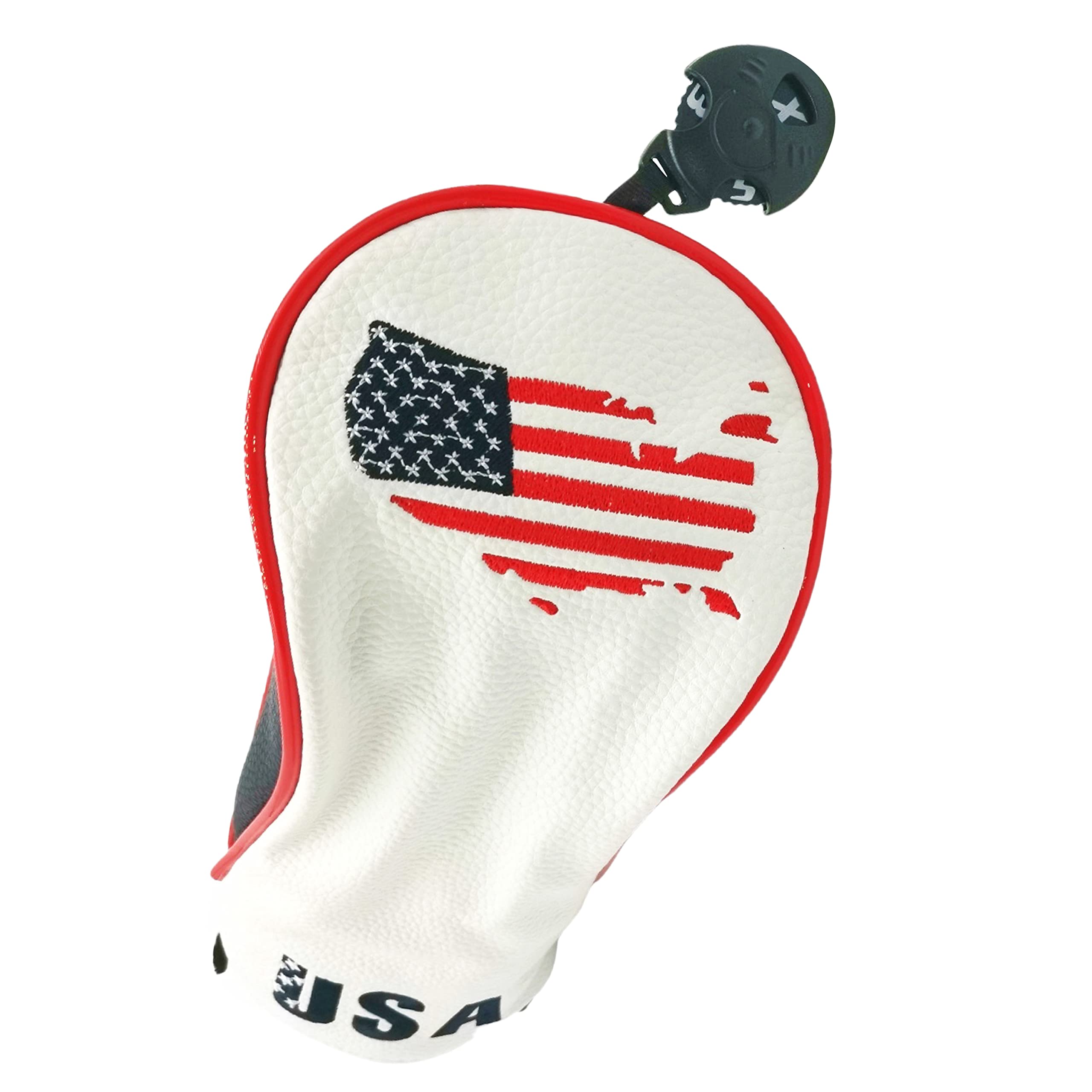 Sailling golf 3 Wood Headcover Knitted Embroidered Stars and Stripe Soft Leather, USA Golf Head Covers for Woods and Driver (White-3pcs)