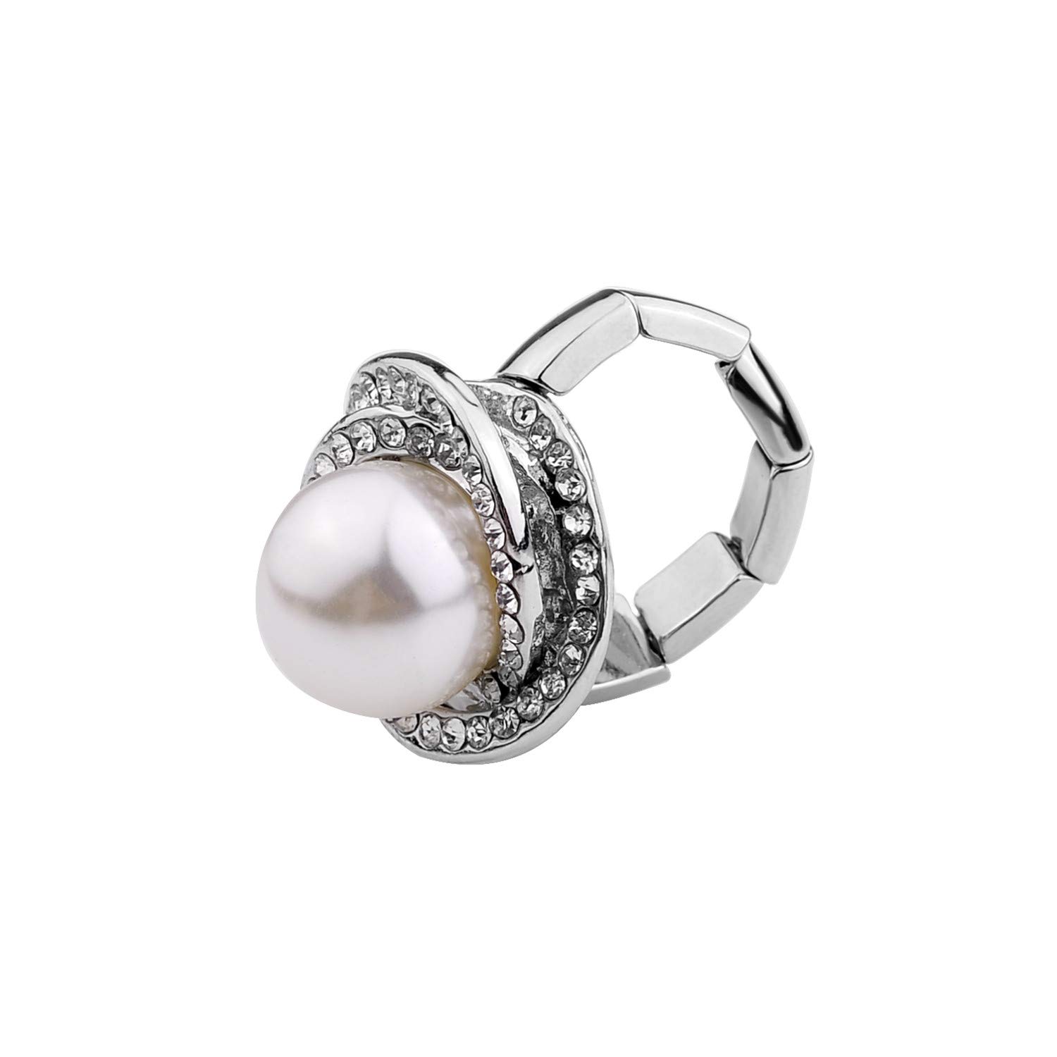 Nicole Miller New York Silvertone Adjustable Stretch Fashion Ring with Twisted Top White Pearl