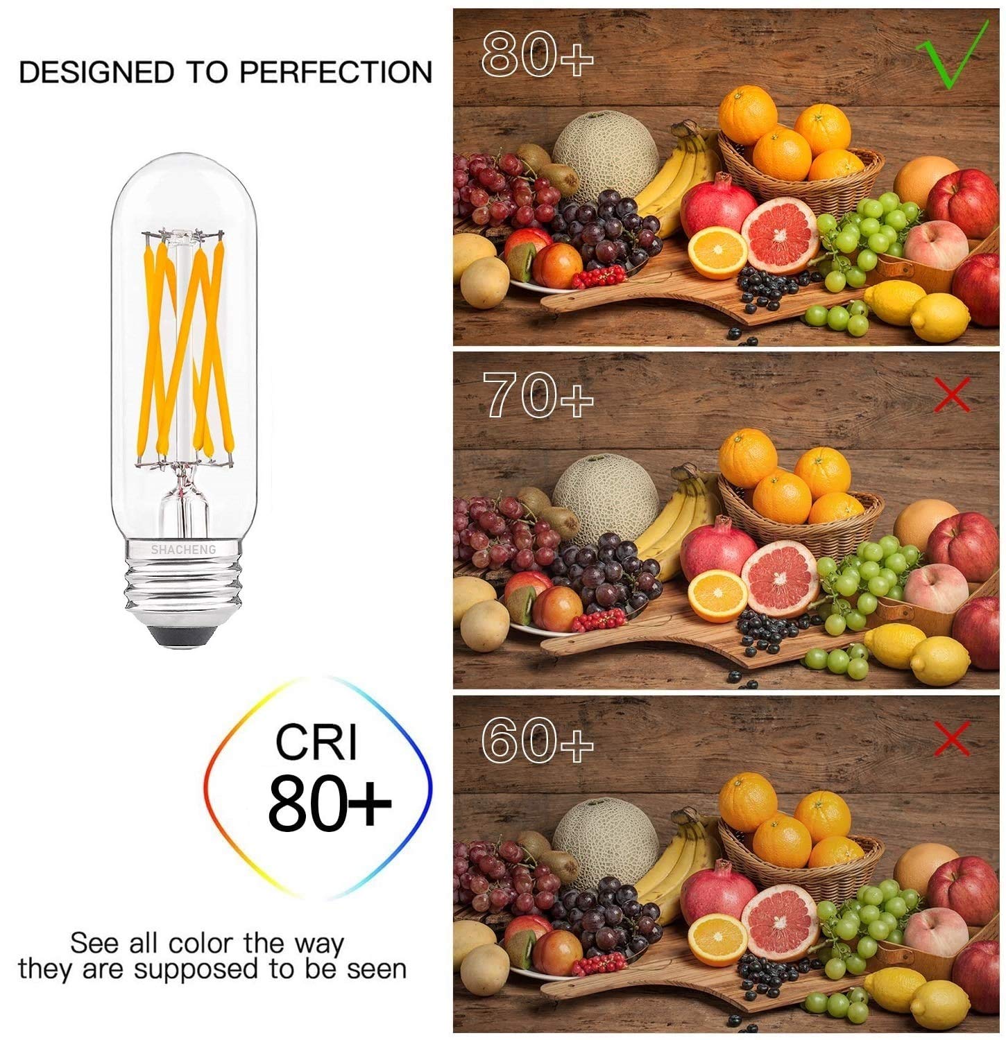 SHACHENG T10 LED Bulbs Warm White 2700K,6W Dimmable LED Tubular Edison Bulbs 60 Watt Equivalent,AC120V E26 Medium Base Lamp Bulb for Desk Lamp,Pendant Lights,Pack of 6