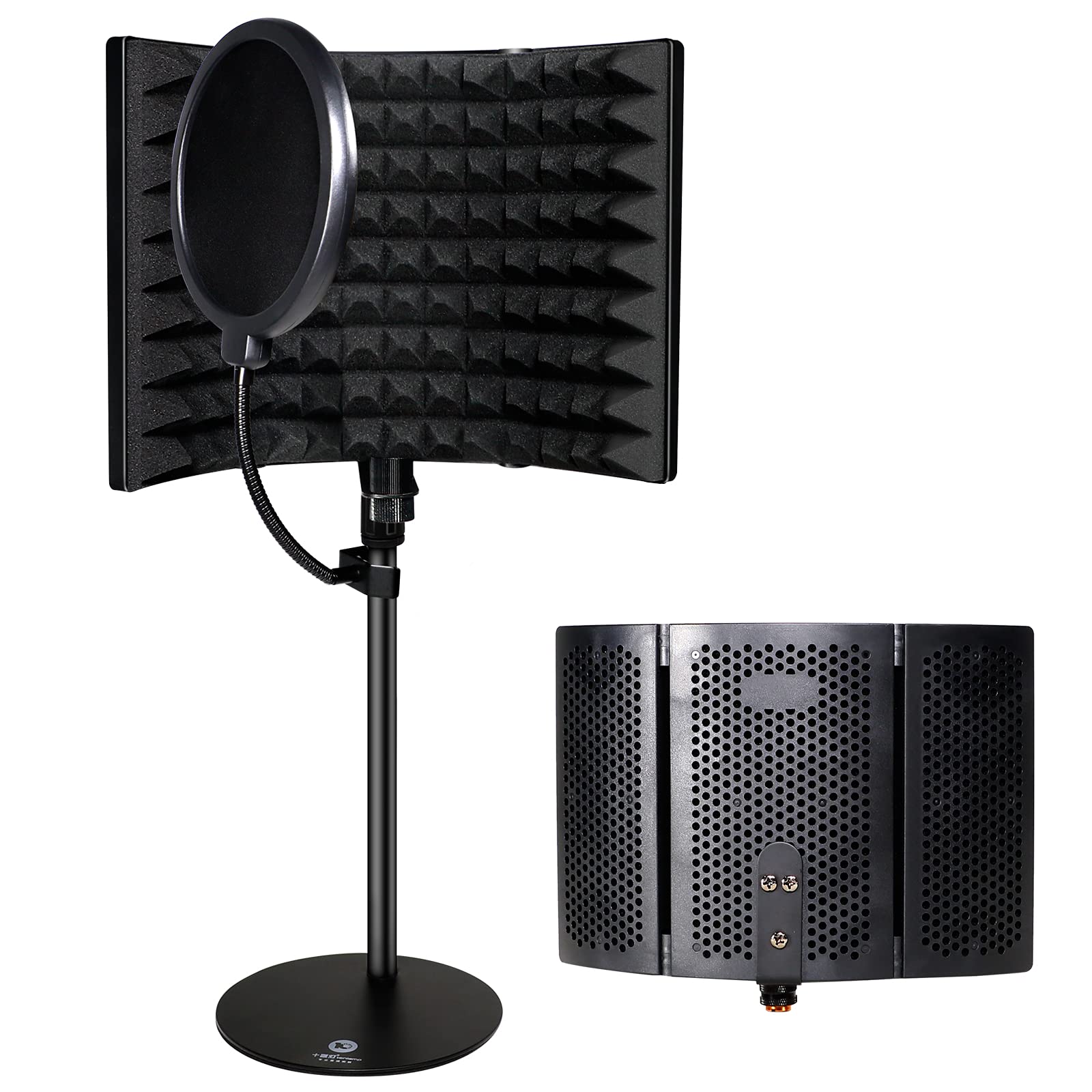 Professional Studio Recording Microphone Isolation Shield Foldable with Desk Mic Stand Pop Filter Density Absorbing Foam Reflector Booth for Blue Yeti Condenser Microphone Recording Equipment
