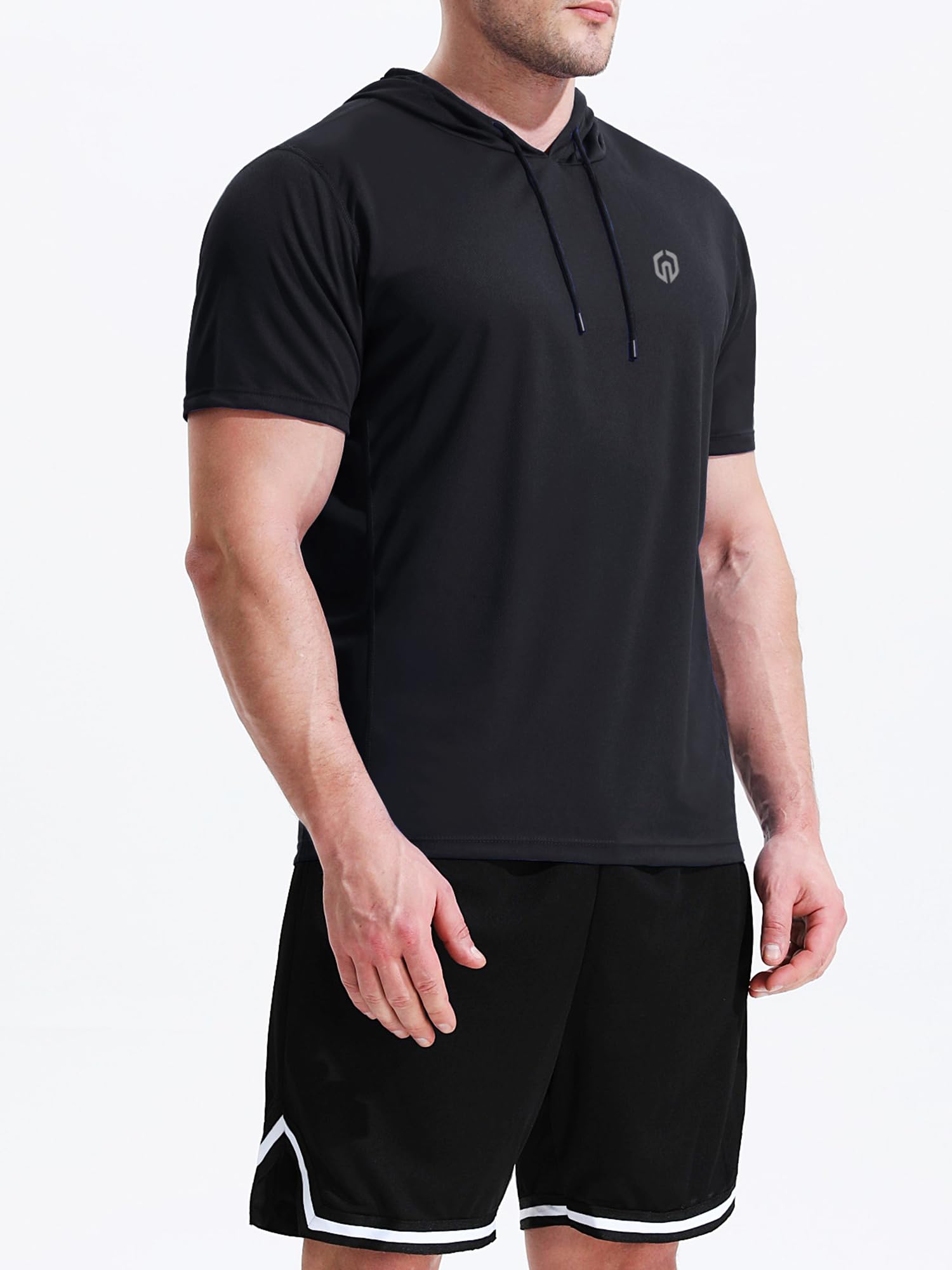NELEUS Men's Running Shirt Mesh Workout Athletic Shirts with Hoods,5084,2 Pack,Black/Black,US M,EU L