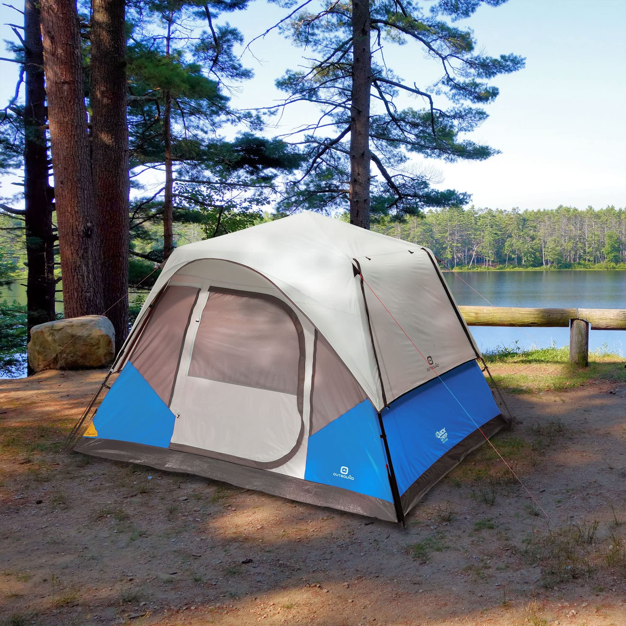 Outbound QuickCamp 6 Person 3 Season Lightweight Cabin Style Tent with a Heavy Duty 600 mm Coated Rainfly, Front Canopy, and Carry Bag, Red and White