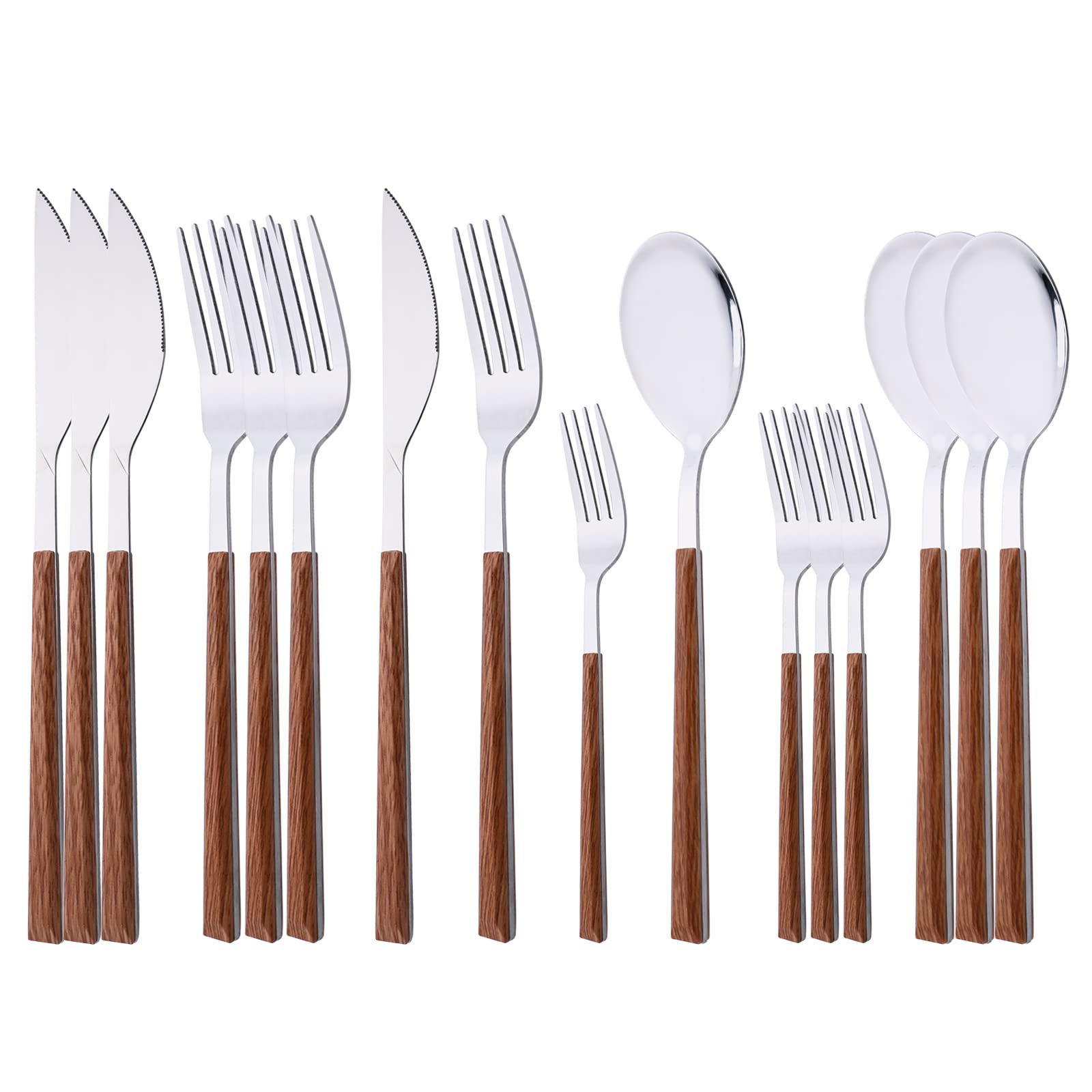 Uniturcky Silverware Set for 4, 16-Piece Stainless Steel Flatware Cutlery Set, Tableware Eating Utensil Set with Wooden Effect Handle, Include Knife Fork Spoon, Mirror Polished, Dishwasher Safe