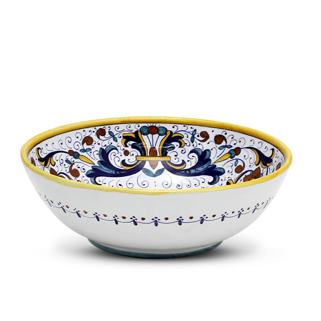 RICCO DERUTA CLASSICO: Large Serving Salad Pasta Bowl [0007-RIC] - Authentic hand painted in Deruta, Italy. Original design. Shipped from the USA with Certificate of Authenticity.
