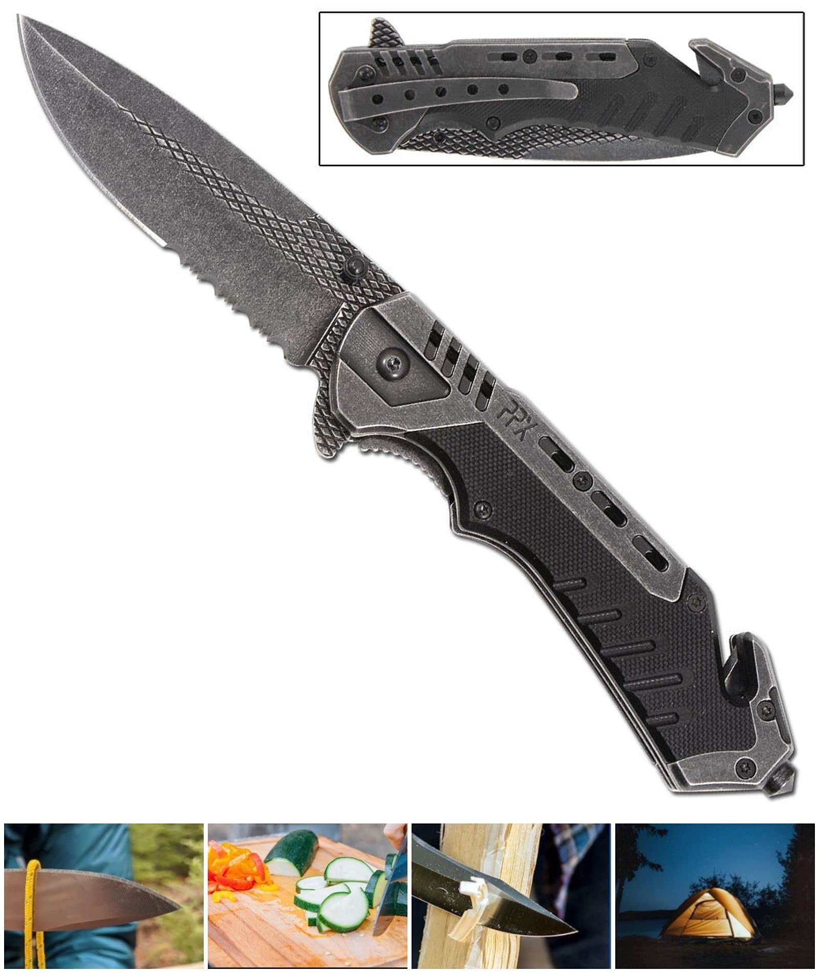 Serpentine G-10 Scale Serrated Emergency Stainless Steel Open Folding Pocket Knife Outdoor Survival Hunting Knife for Camping by Survival Steel