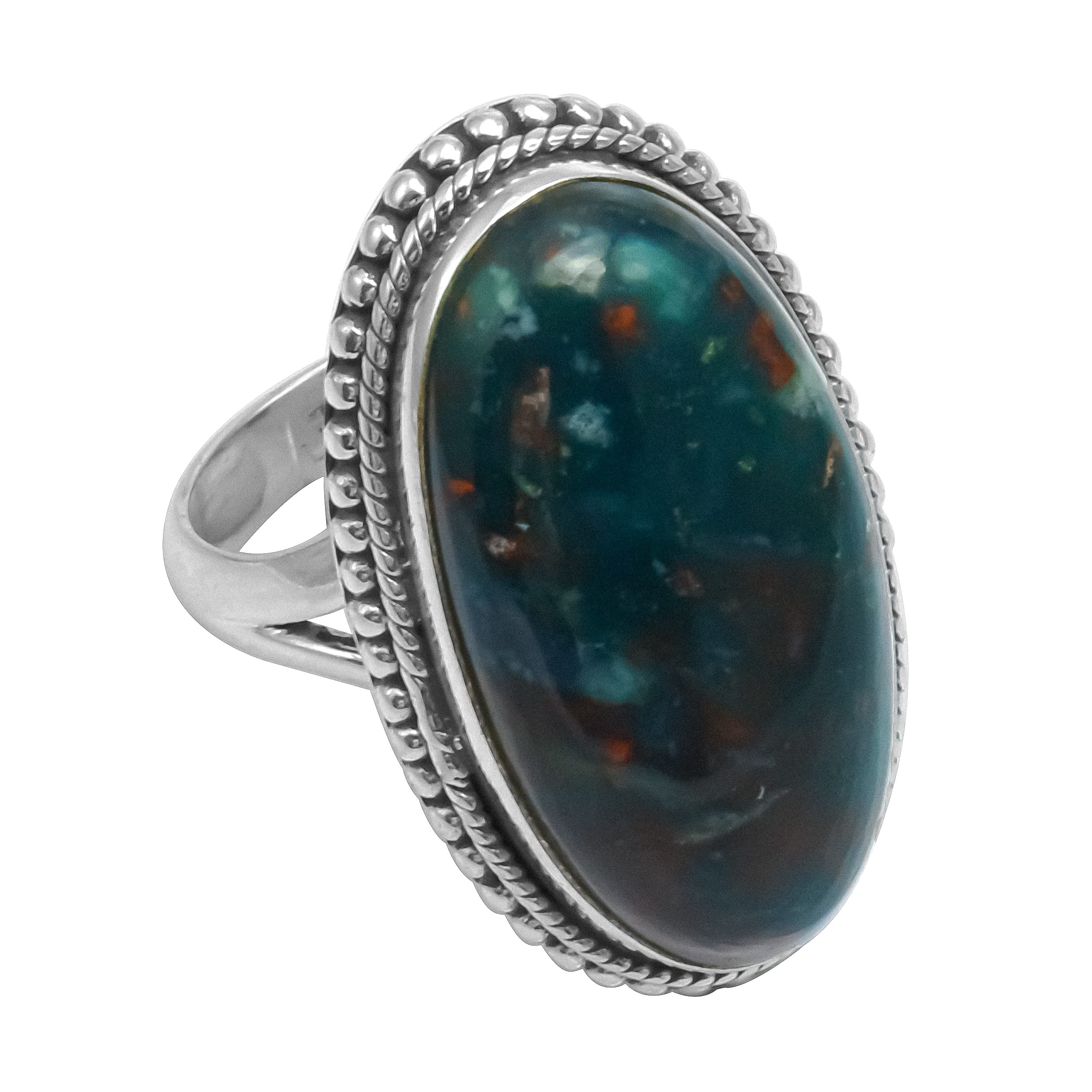 Silver Palace Natural Oval Shape Bloodstone Solid 925 Sterling Silver Split Shank Ring For Women (9.5)