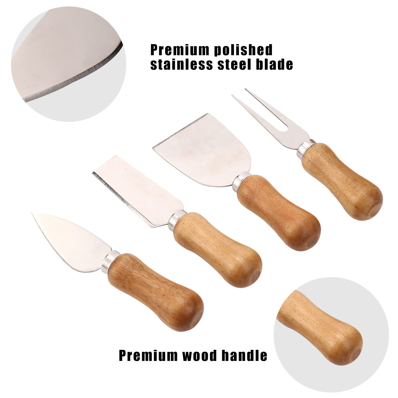 olelo 4 Pieces Cheese Knives Set Includes 4 Stainless Steel Cheese Slicer Cheese Cutter with Wooden Handle & 1 Wooden Magnetic Block Standā¦