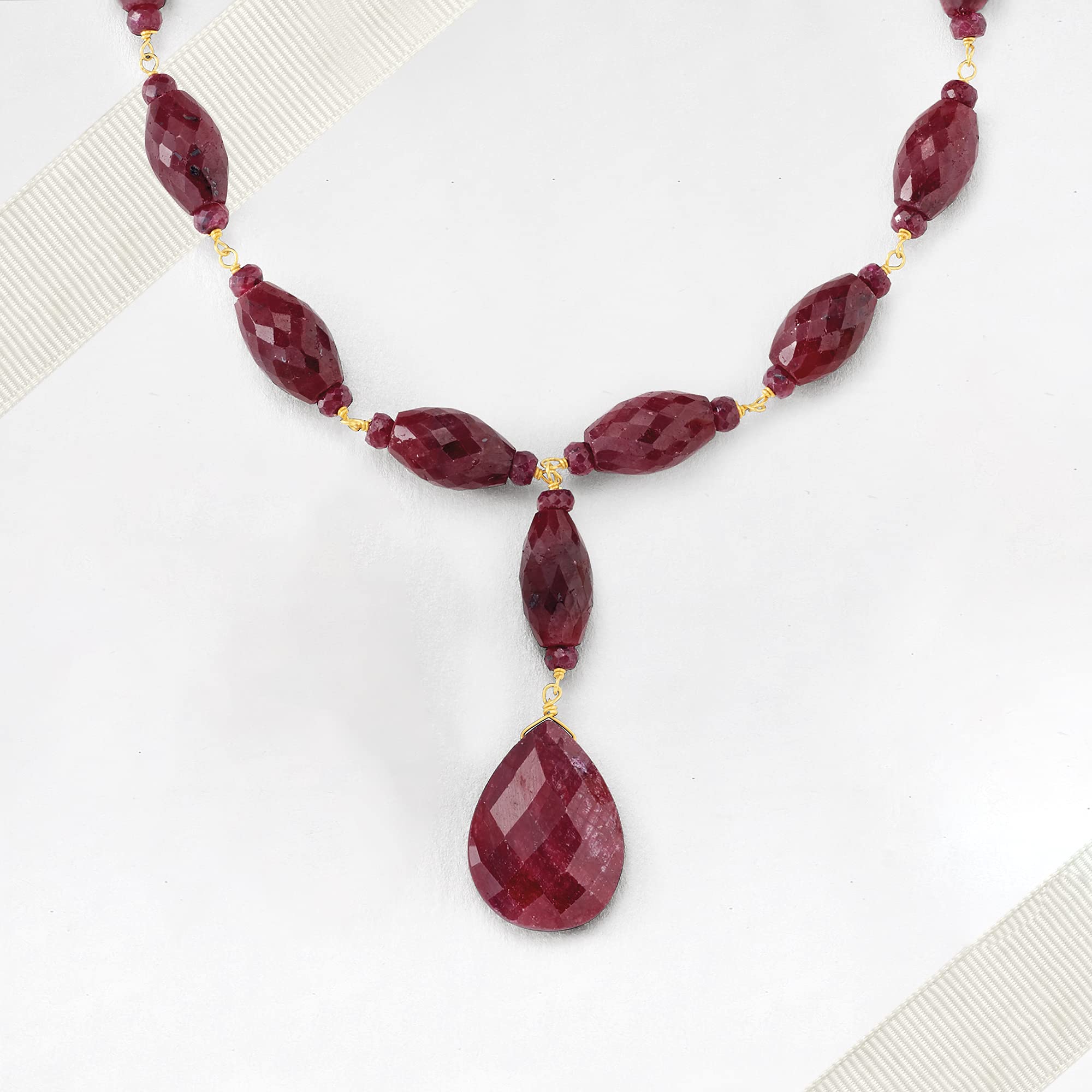 Ross-Simons 185.00 ct. t.w. Ruby Drop Necklace in 18kt Yellow Gold Over Sterling Silver. 20 inches