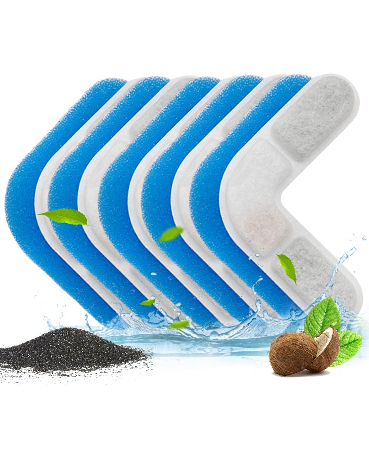Petnimal Cat Water Fountain Filters 5 Pack Cat Fountain Filter Replacement, 4-Stage Filtration System Activated Carbon, Filter for 74oz/2.2L Automatic Cat Fountain, Pet Water Dispenser for Cats Dogs
