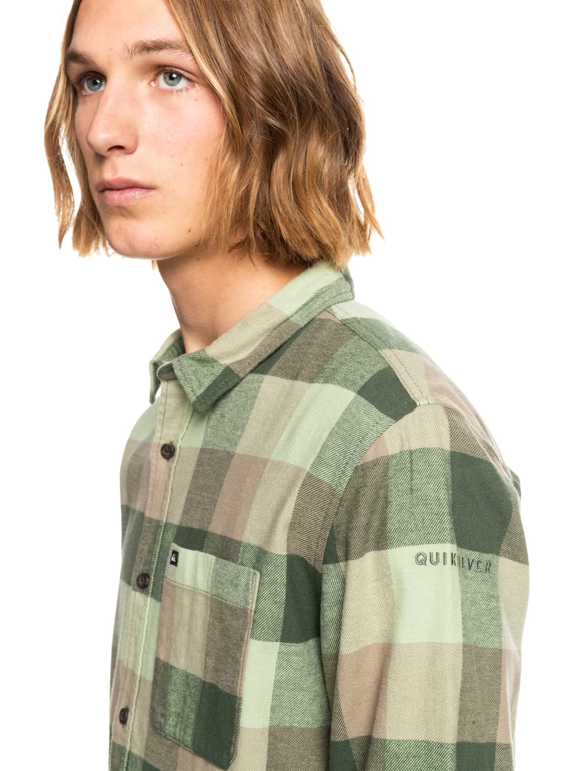Quiksilver Men's Motherfly Flannel Shirt, AIRY Blue MOTRHERFLY, Large