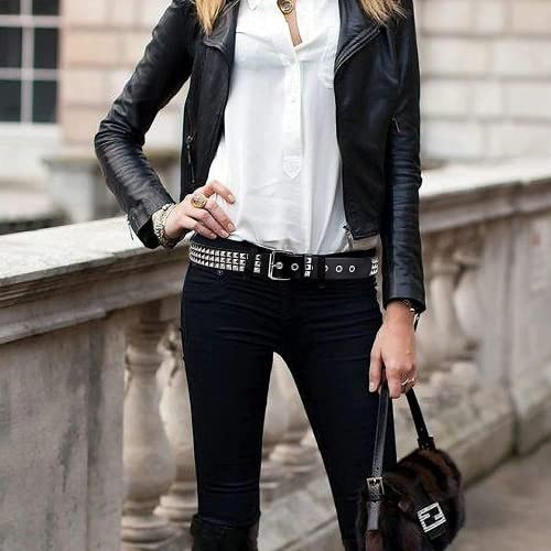 Punk Leather Belt,Studded Belt Square Beads Rivet Belt Metal Pyramid Belt for Jeans (Sliver)