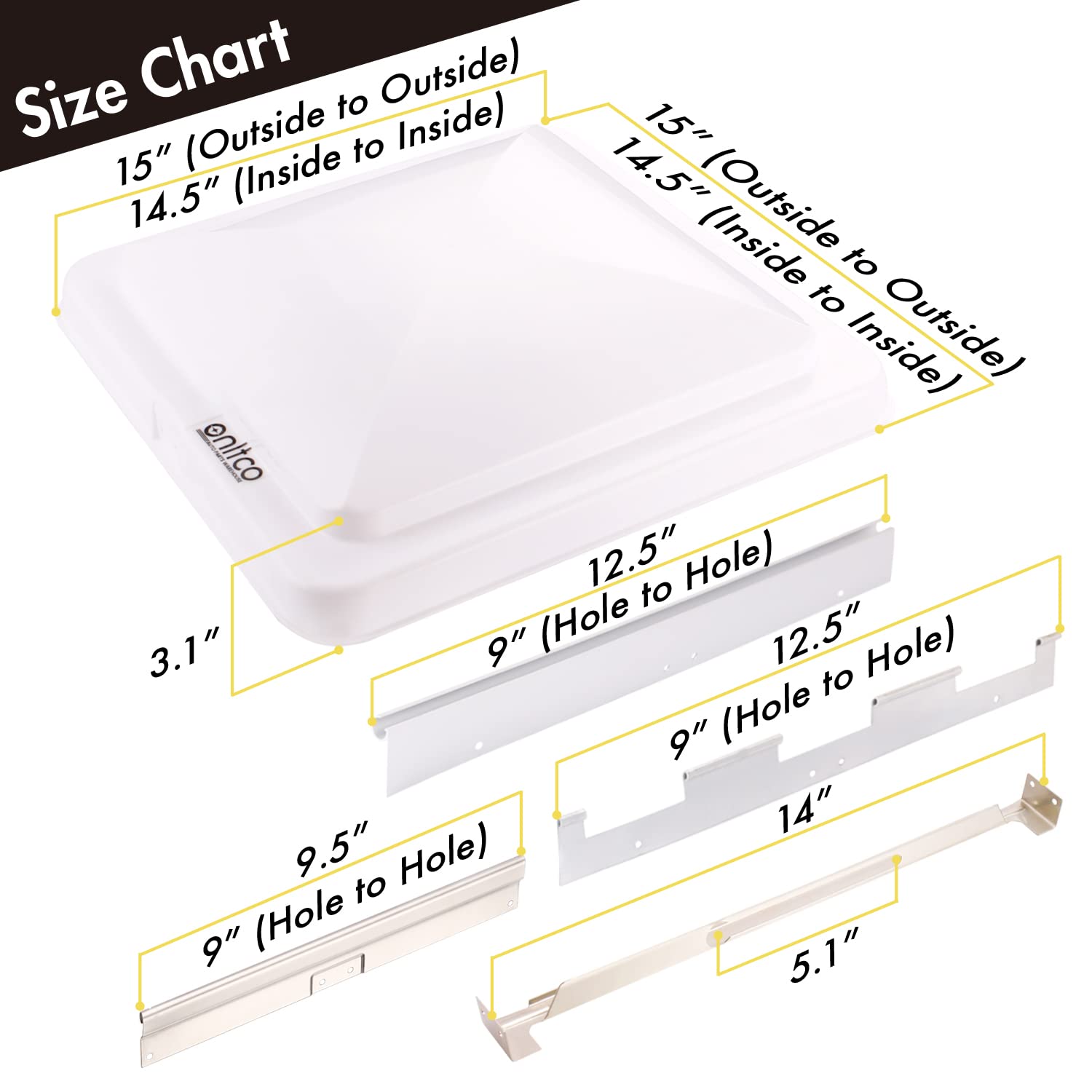 ONLTCO Expert RV Vent Lid Replacements (2-Pack) - Universal Fit for Trailers, Campers & Motorhomes, White Covers with Durable Metal Hinges, Compatible with Jensen, Ventline & Elixir Vents