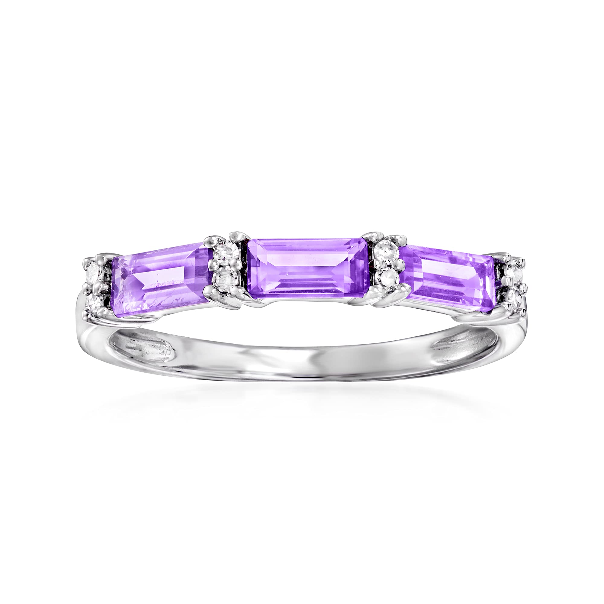Ross-Simons 0.65 ct. t.w. Amethyst Ring With Diamond Accents in 14kt White Gold. Size 8