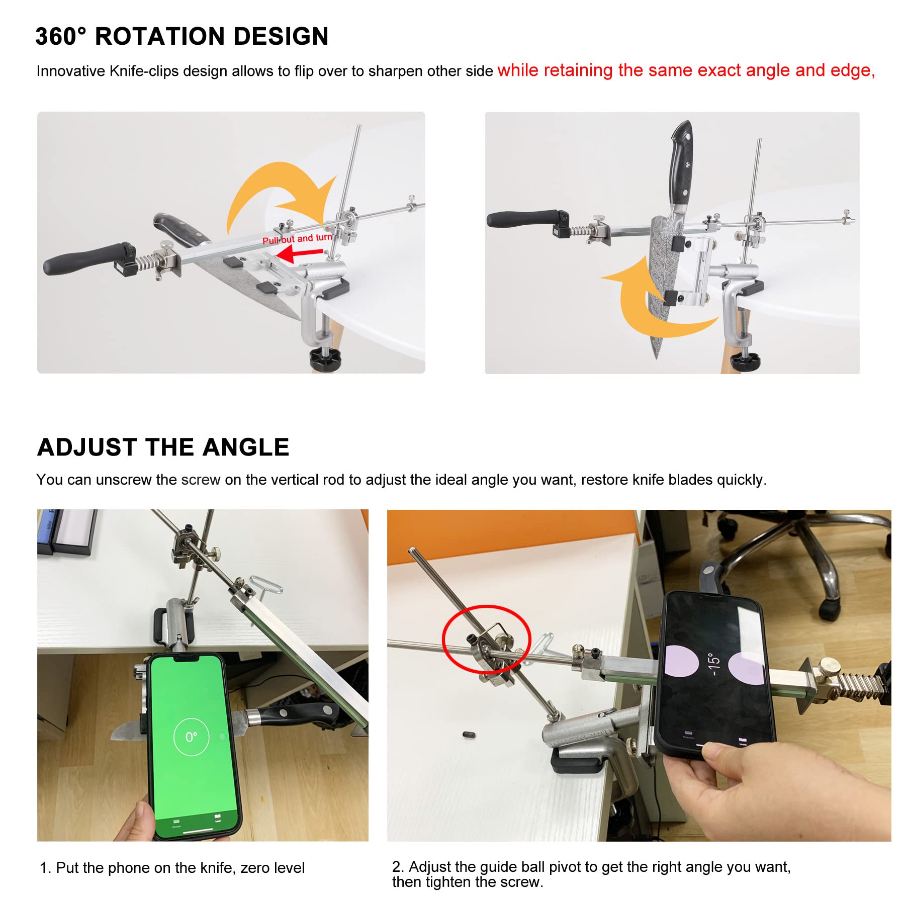 Professional Knife Sharpener With Whetstones, Stainless Steel Kitchen Knife Sharpening Kit Polishing Tool for Home, Clamping, Garden Knives/Blades