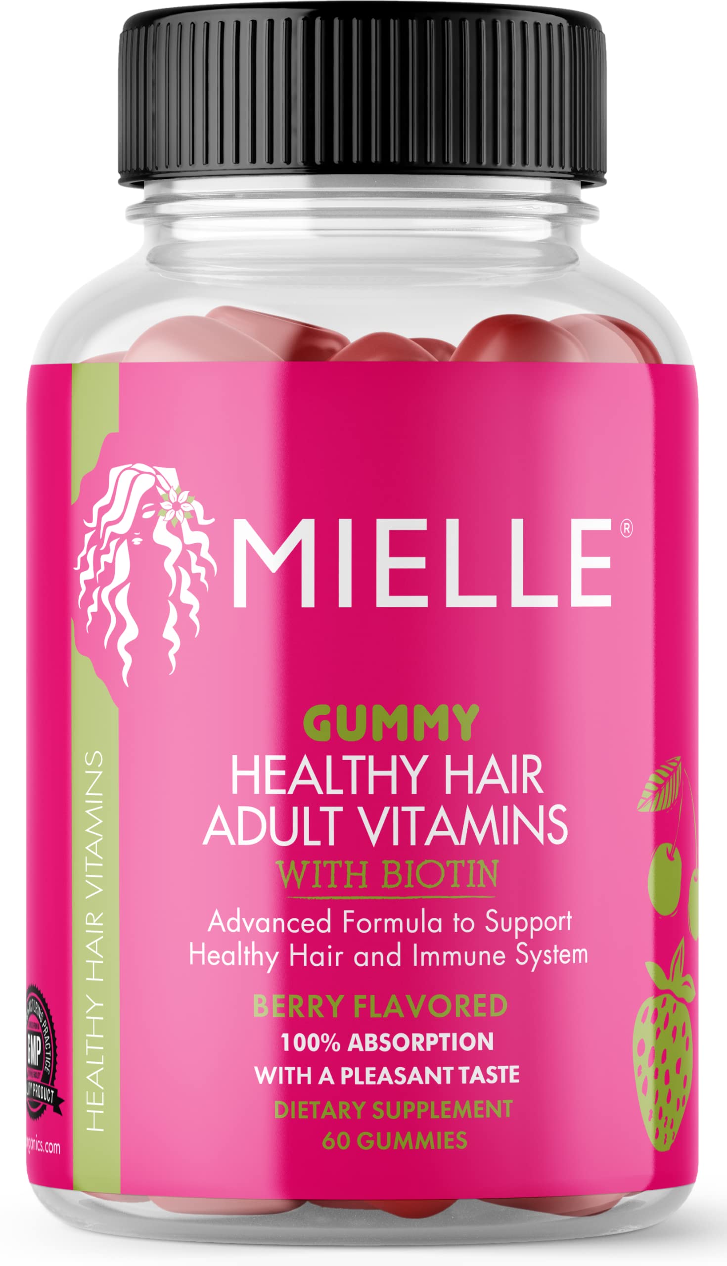 Mielle Organics Adult Healthy Hair Formula Gummy Vitamins with Biotin, 60 Count