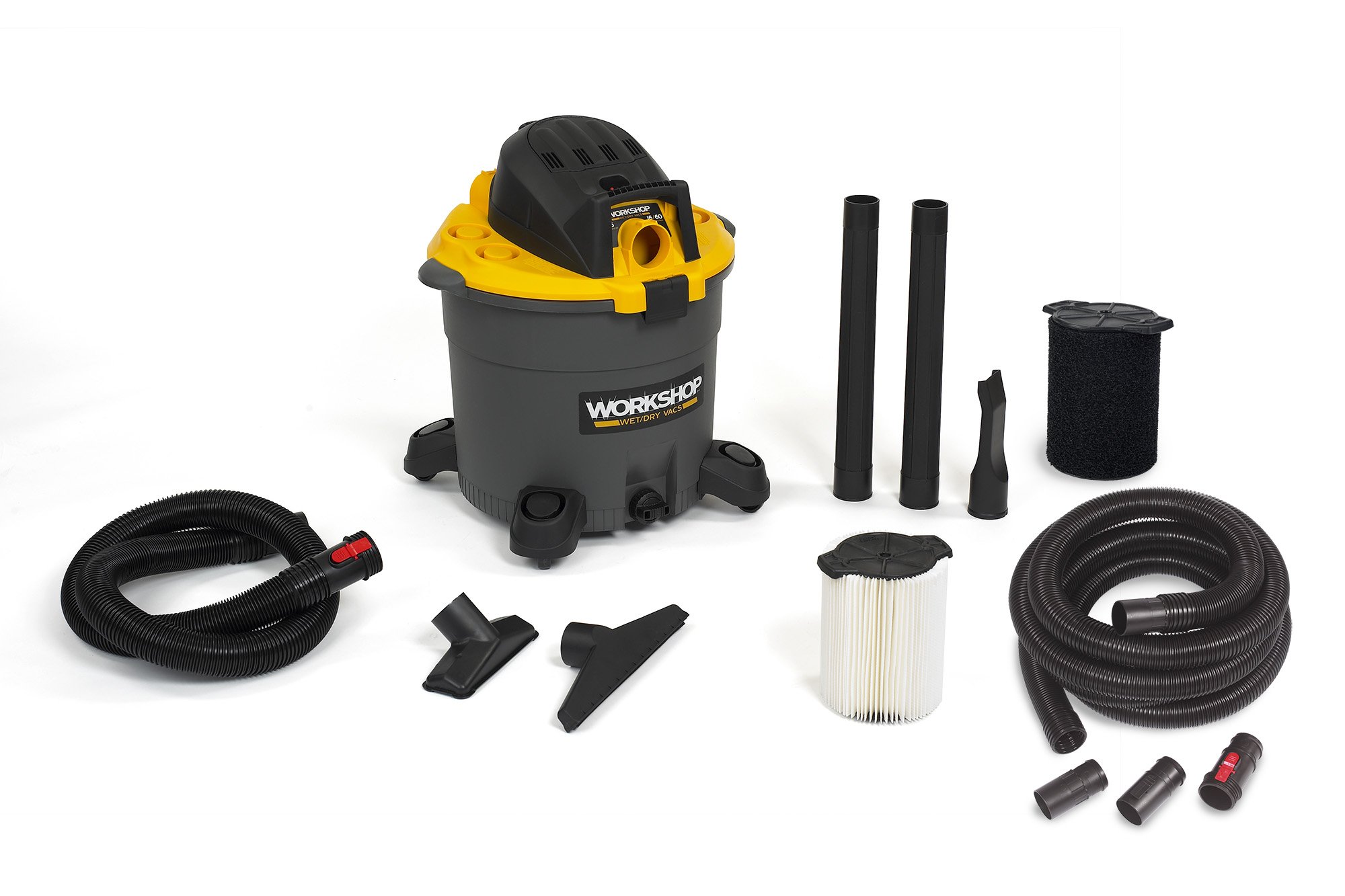 WORKSHOP Wet Dry Vac WS1600VA High Capacity Wet Dry Vacuum Cleaner, 16-Gallon Shop Vacuum Cleaner with 20-Feet Locking Wet Dry Vac Hose and Wet Vac Filters