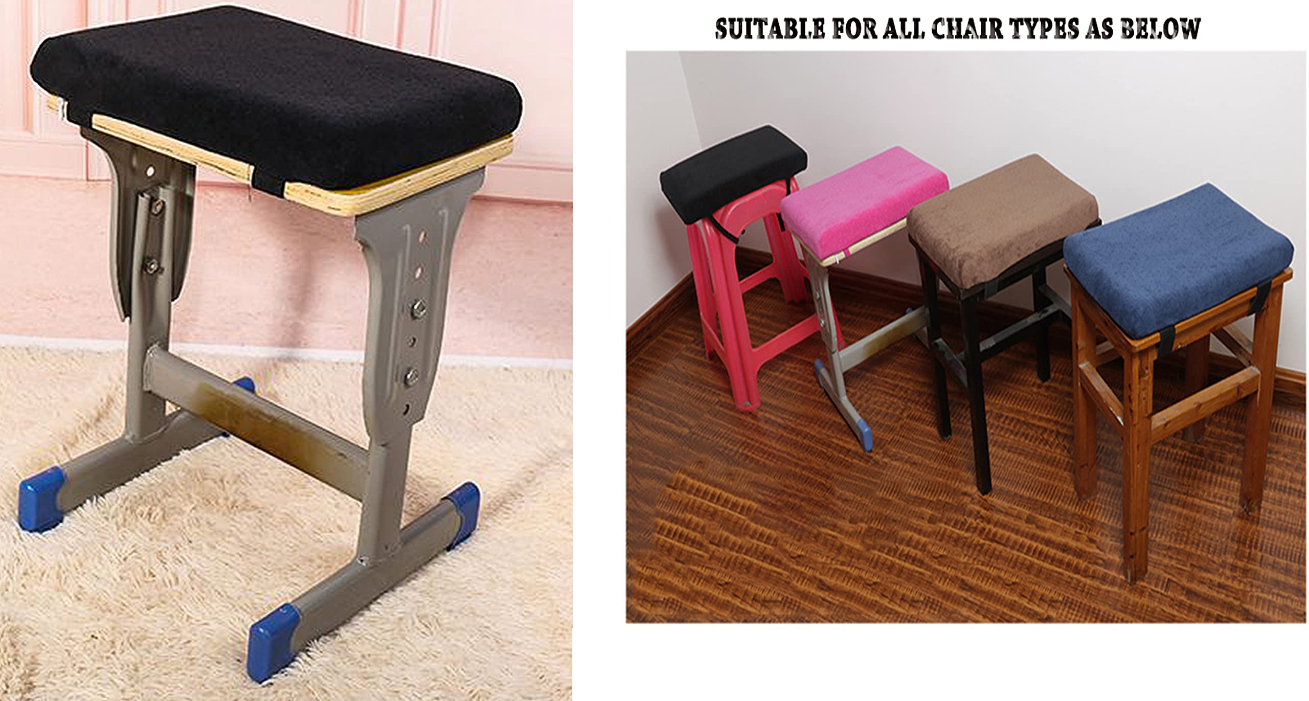 Rectangle Soft Memory Foam Chair Pad Cover Non-Slip Breathable Air Mesh Saddle Bar Stool Seat Cushion with Snap-on Button Tie for Home Kitchen Dining Bench School Office Chair Black, 13.4 x 9.4 Inch