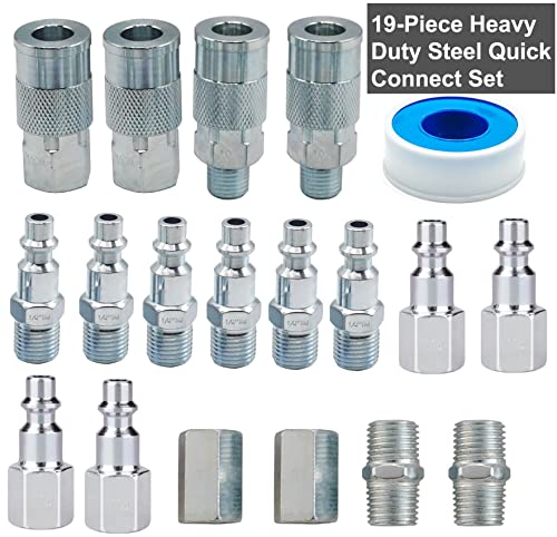 YOTOO 19 Pieces Air Hose Fittings, 1/4 NPT Industrial Air Coupler & Plug Kit