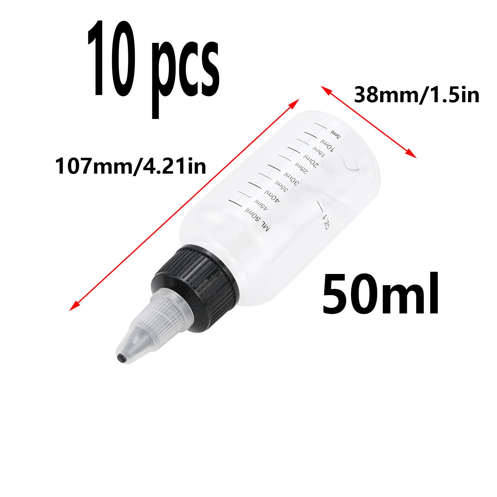 Risbay Transparent Plastic Squeeze Bottles,10Pcs 60ml Transparent and Black Plastic Squeeze Dispensing Bottles for Ink,Oil,Gel,Glue