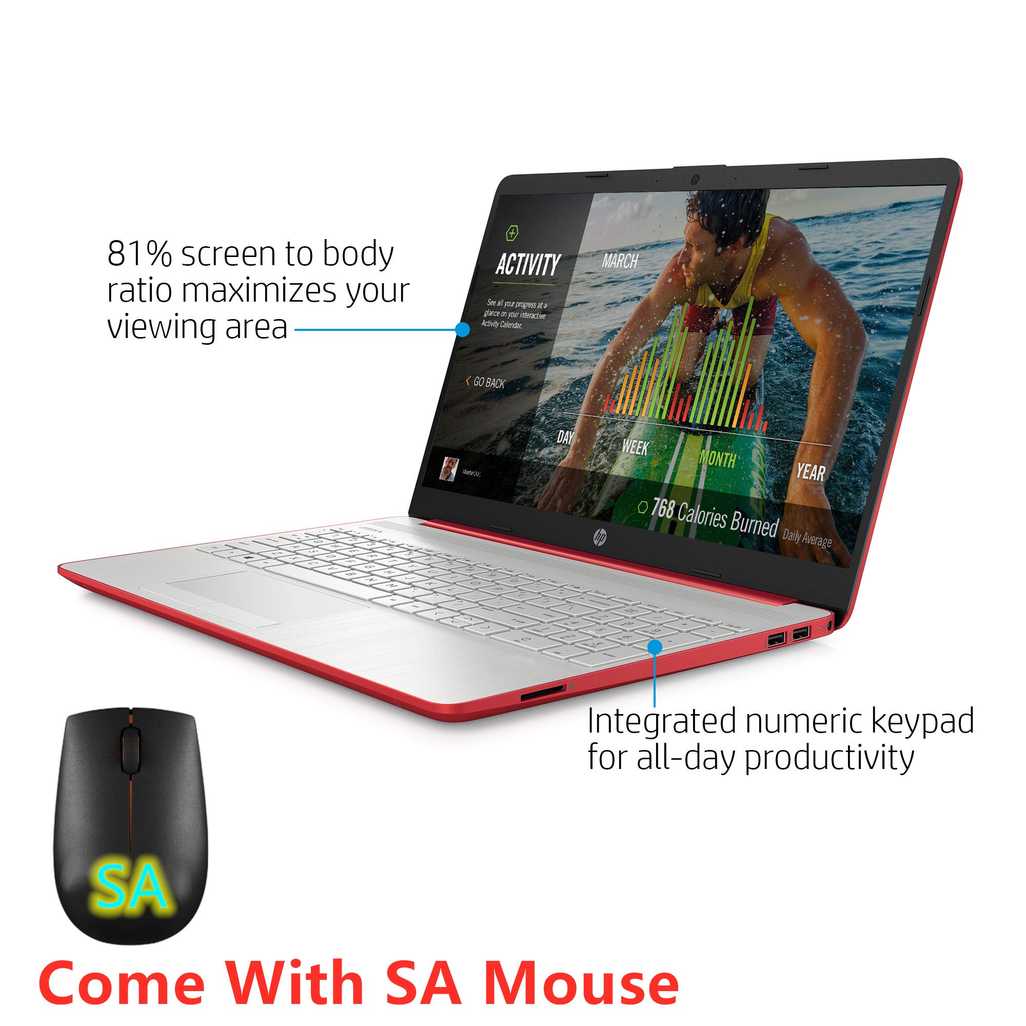 Newest HP 2020 Pavilion 15.6 Intel Pentium Gold 6405U 4GB 128GB SSD Windows 10 Laptop Red with SA M (Renewed)
