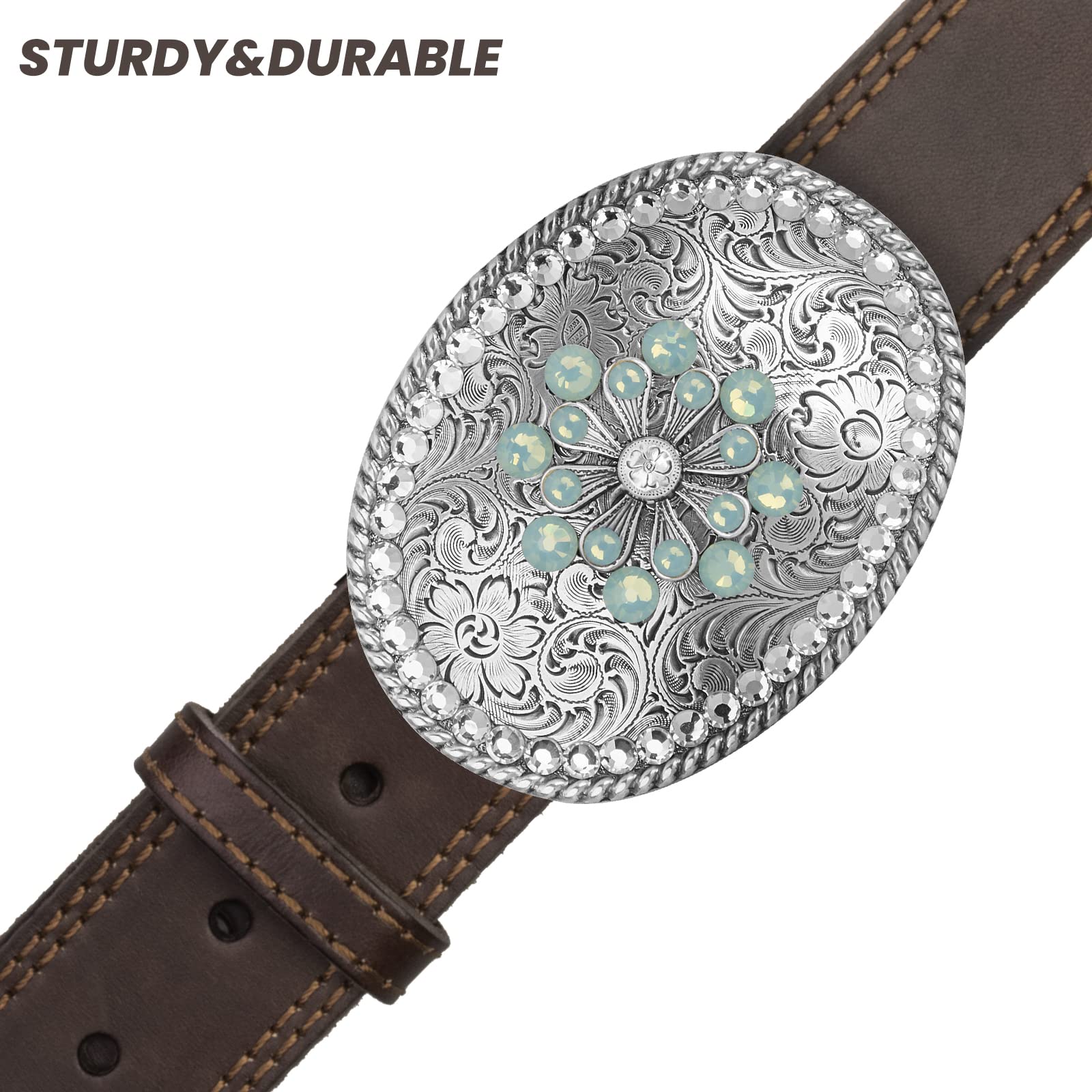 Silver-plated two-tone belt buckle (Green Crystal)