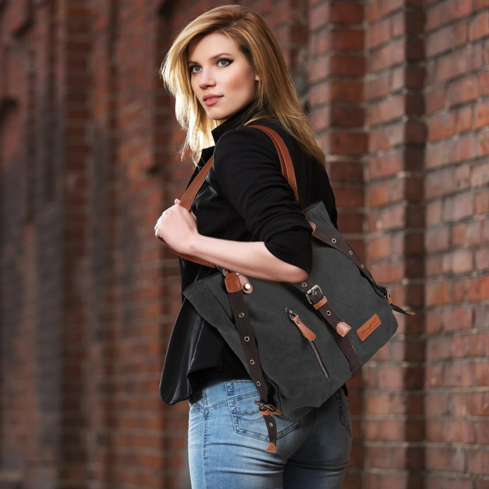SHANGRI-LA Canvas Backpack Purse Casual Tote Handbag Shoulder Bag for Women