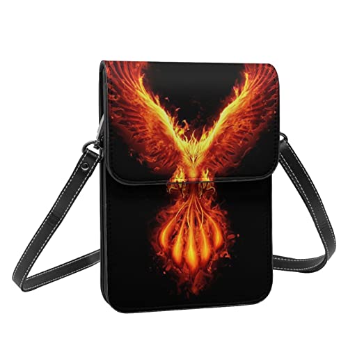 SKETVNHR Dark Phoenix Magic fire Small Crossbody Cell Phone Purse for Women Soft Leather Fashion Travel Wallet with Adjustable Strap