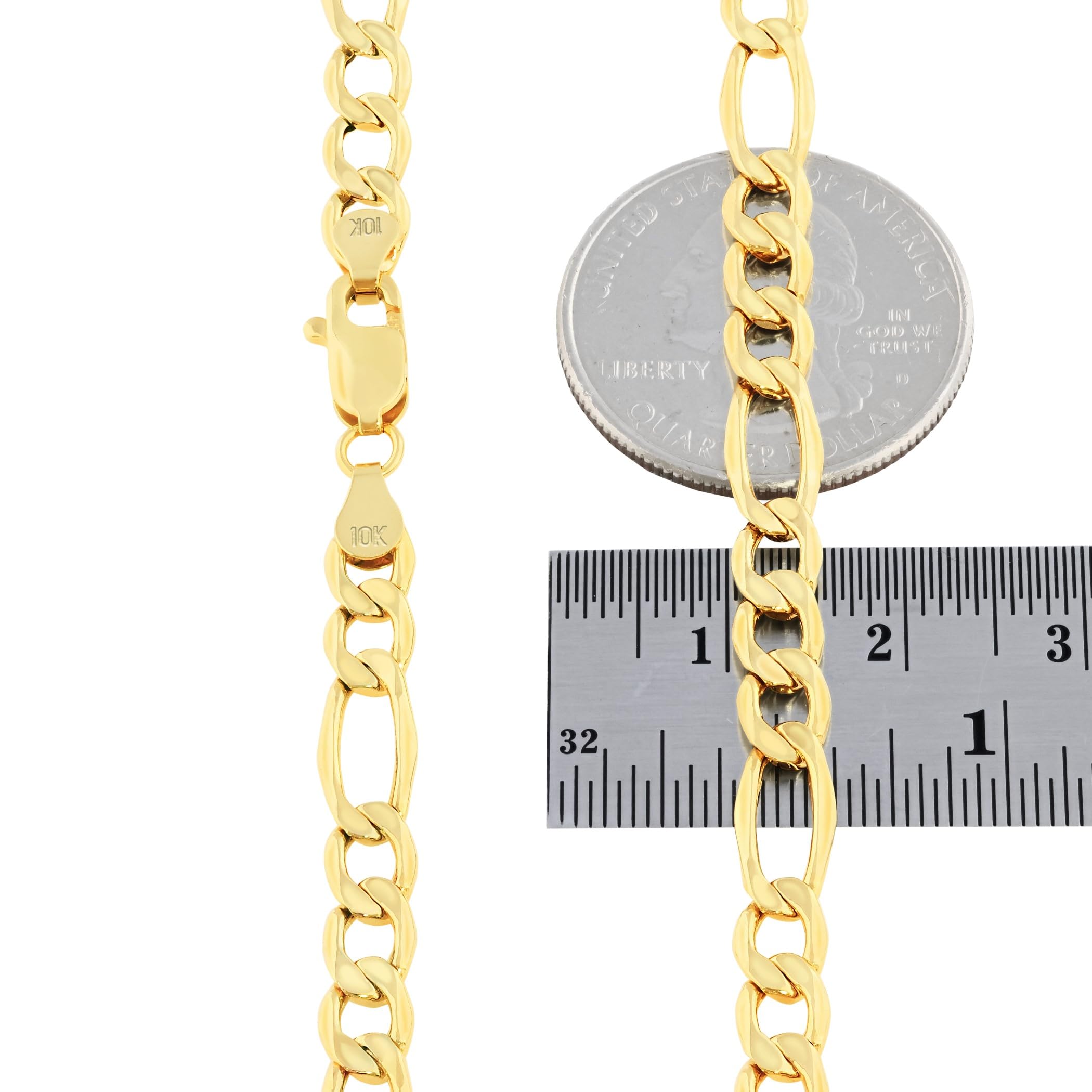 Nuragold 10k Yellow Gold 5.5mm Figaro Chain Link Pendant Necklace, Mens Womens Jewelry 16" 18" 20" 22" 24" 26" 28" 30"