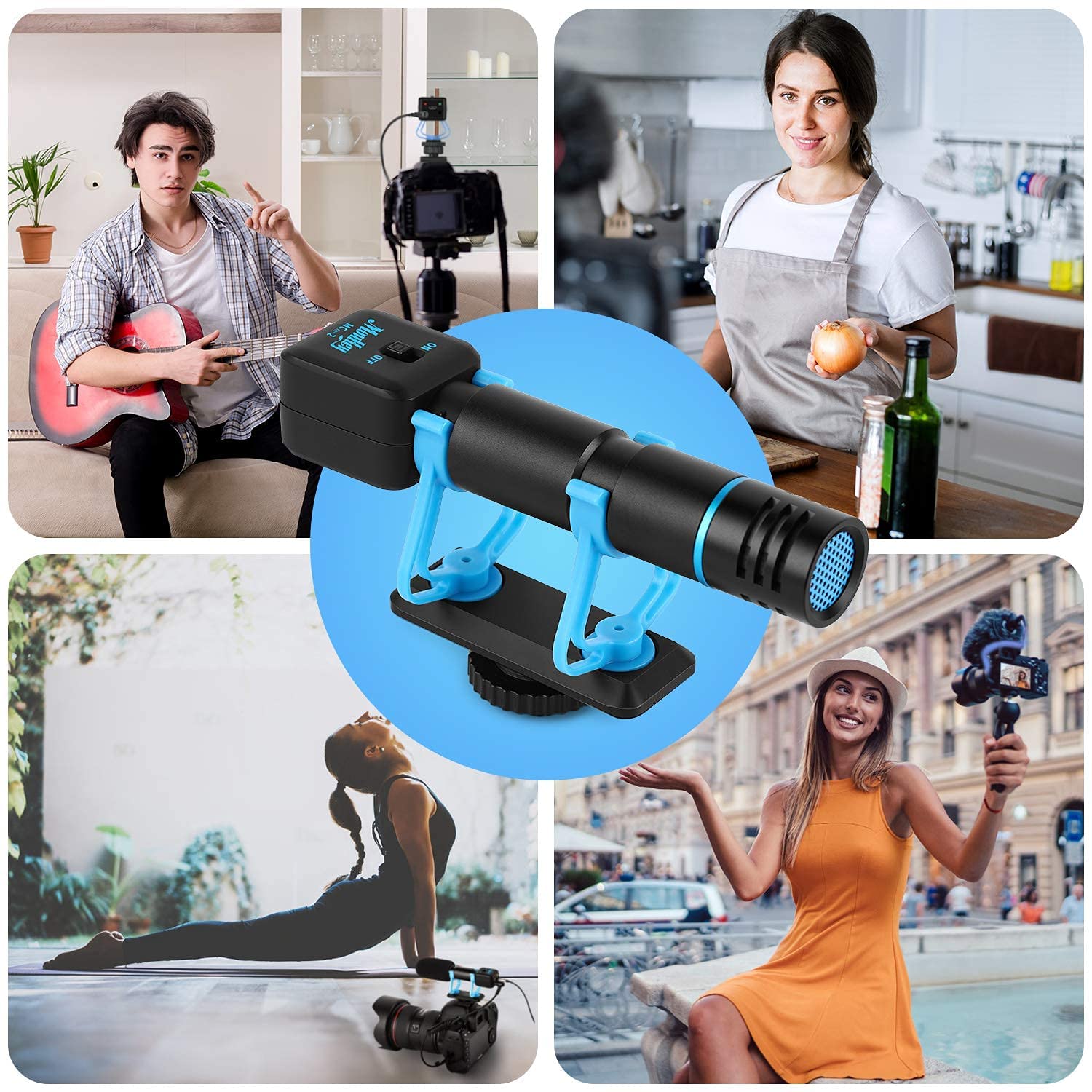 Moukey Video Microphone, Camera Microphone with Monitoring Function & Various Vlogging Accessories, Shotgun Mic for iPhone, Android Phone, Canon/Nikon/Sony Camera & Camcorder