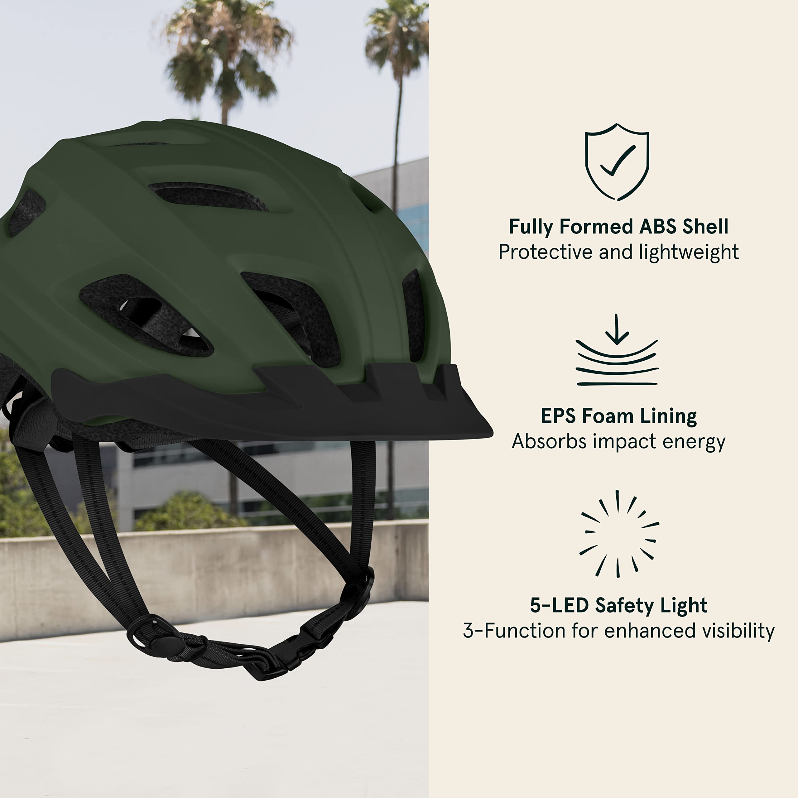 Retrospec Lennon Bike Helmet with LED Safety Light Adjustable Dial & Removable Visor - Adjustable Bicycle Helmet for Adult Men & Women