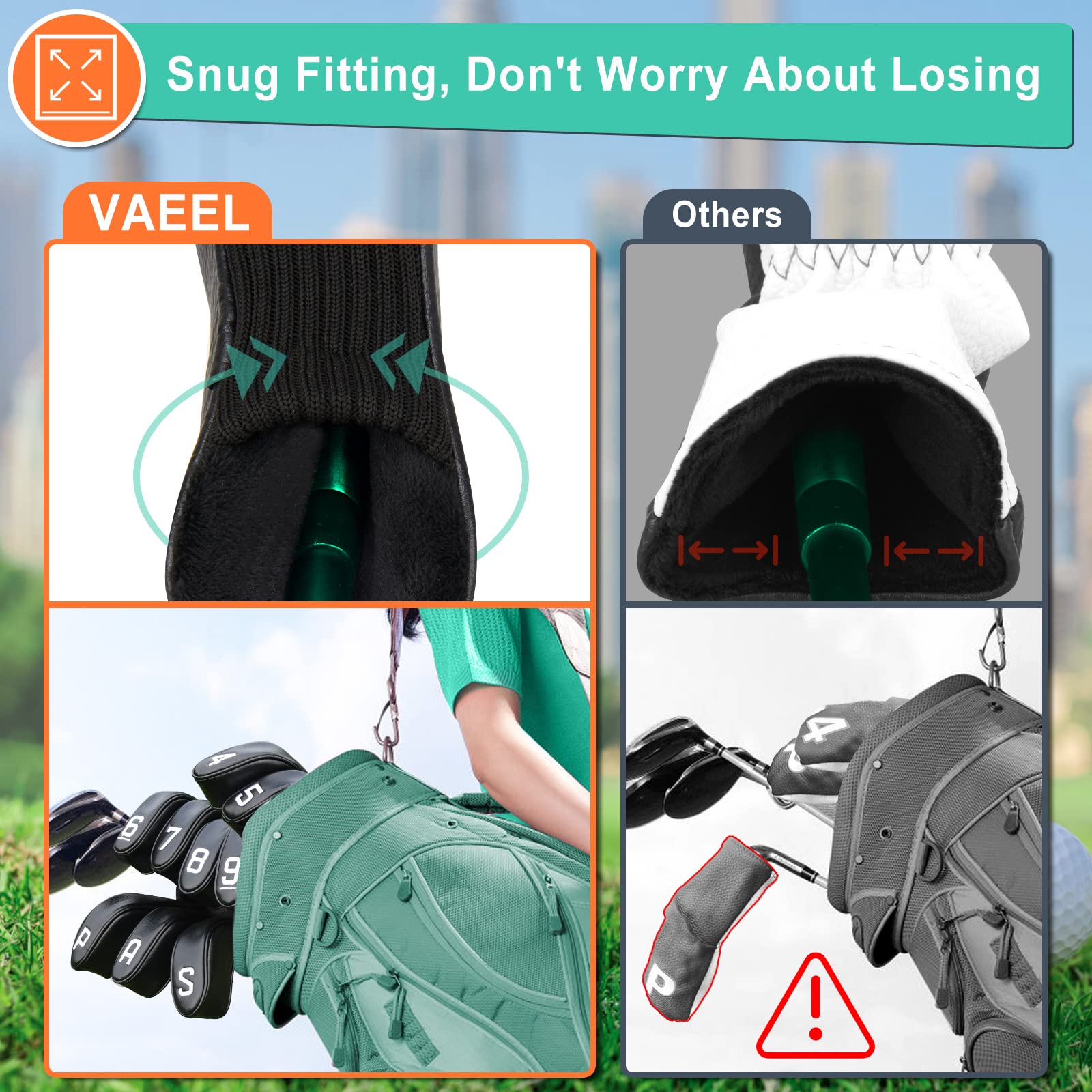 VAEEL 9pcs Hybrid Head Covers for Golf Clubs, Premium Leather Hybrid Iron Covers, Black Hybrid Headcover Set Fit Most Hybrid Irons