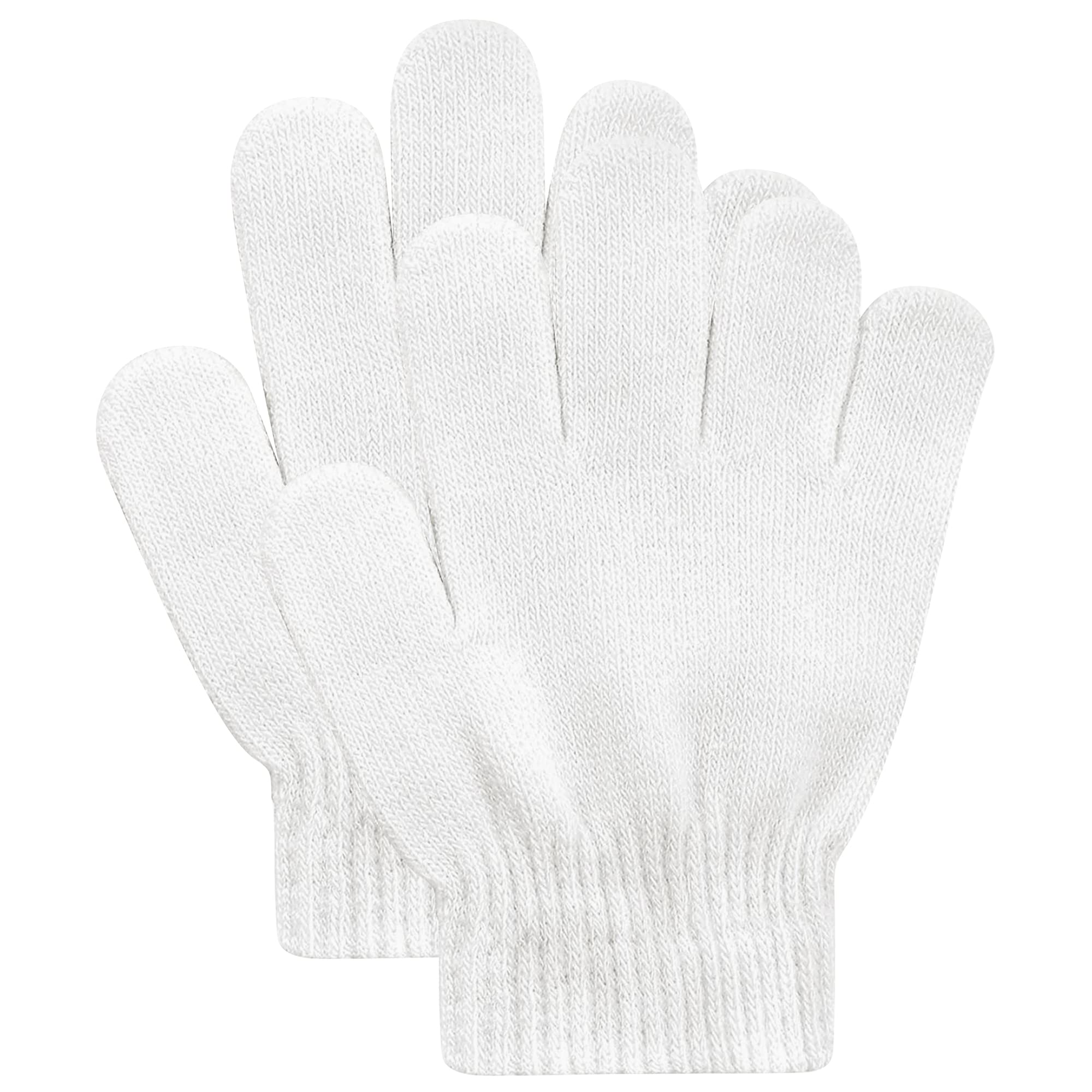 Uttpll Toddler Magic Mittens Kid Gloves Stretch Full Finger Solid Color Winter Protection Warm Knitted Gloves for Boys Girls Supplies White One Size