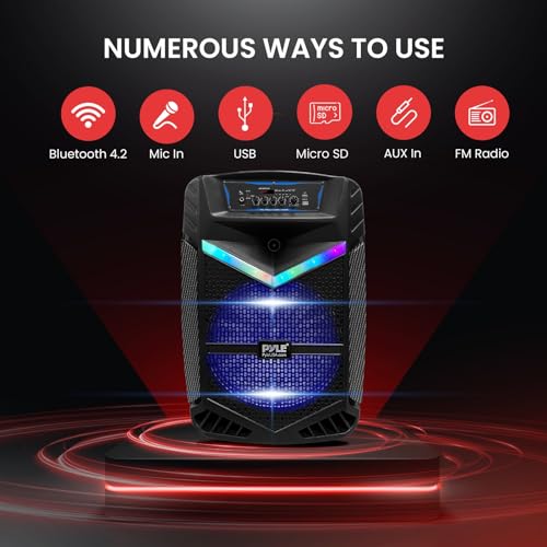 Pyle Portable Bluetooth PA Speaker System - 1200W Rechargeable Outdoor Bluetooth Speaker Portable PA System w/ 15β Subwoofer 1β Tweeter, Recording Function Mic In Party Lights USB/SD Radio PPHP1542B