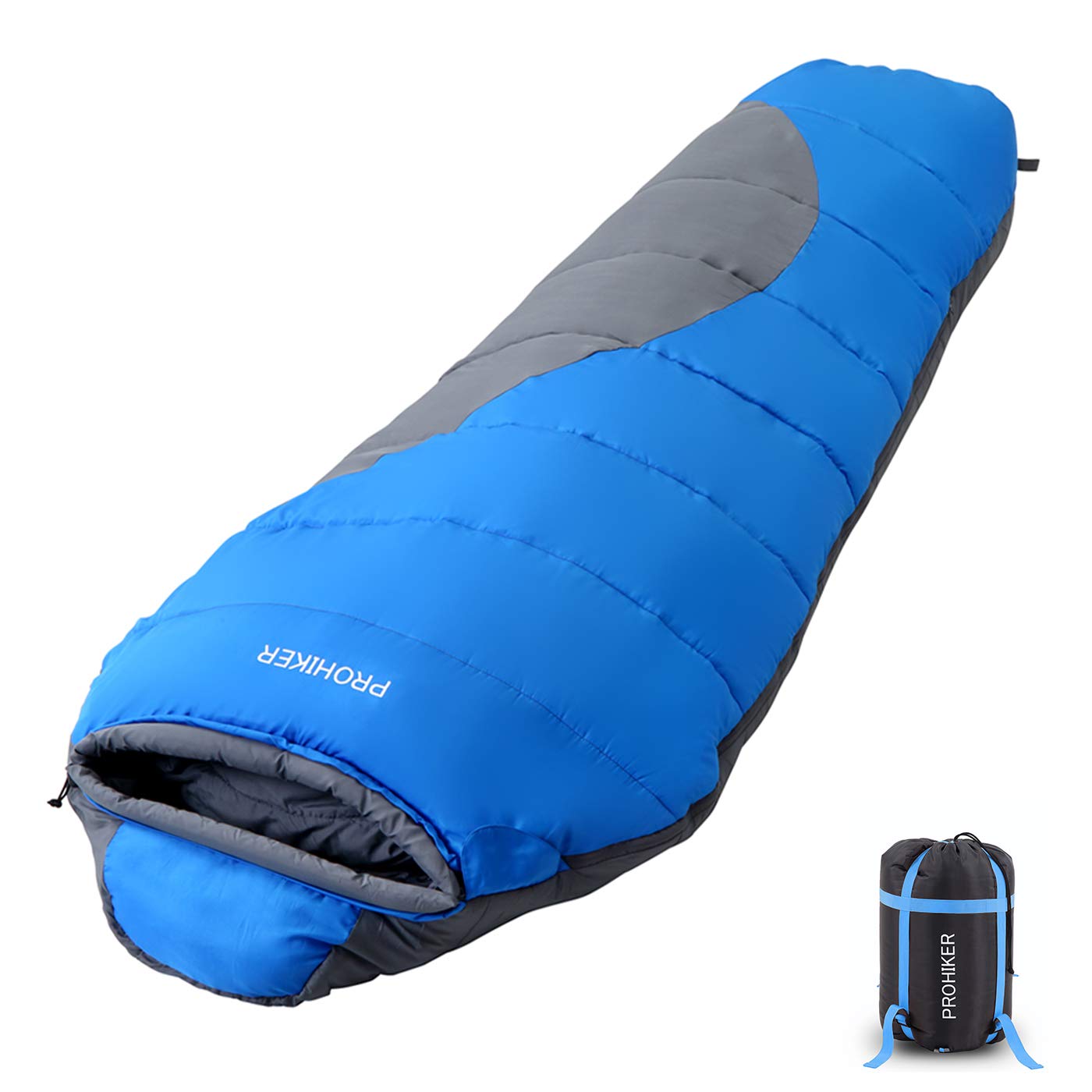 PROHIKER Mummy Sleeping Bag Lightweight for Adults Cold Weather Waterproof 4 Season for Camping Hiking with Compression Sack Backpacking Sleeping Bag for Adults & Kids (Blue)